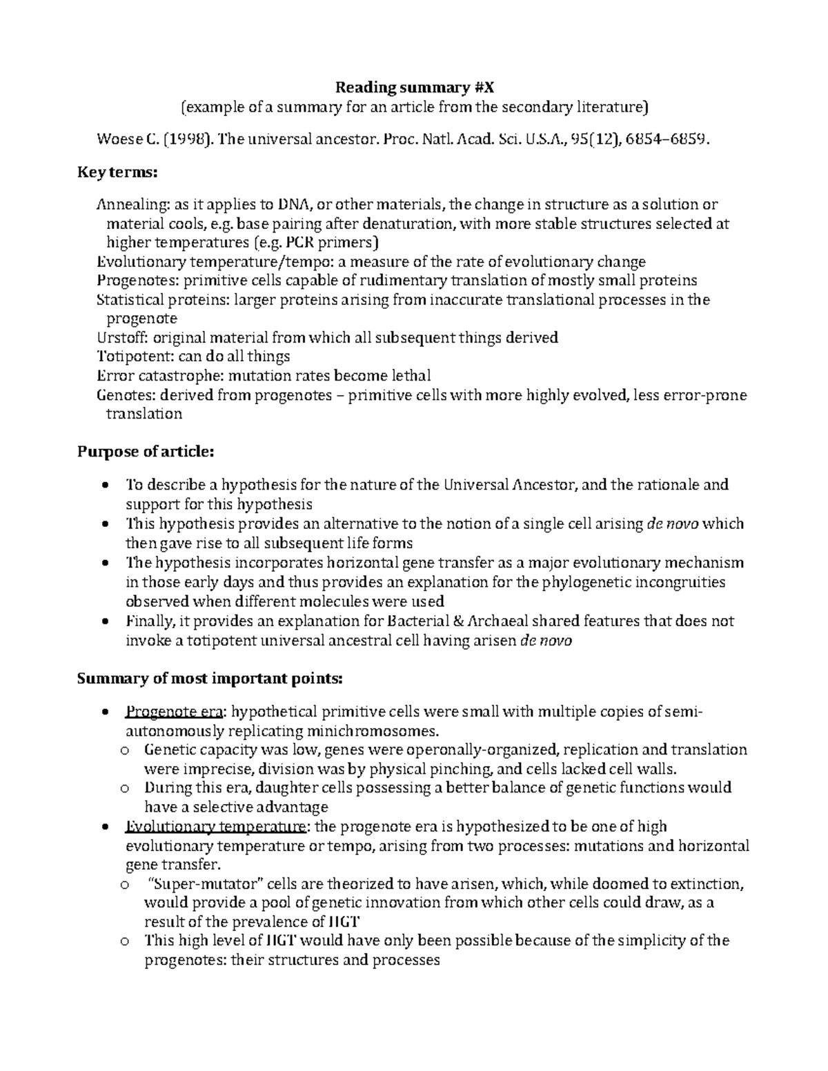 Reading Summary Example 1 Reading Summary X example Of A