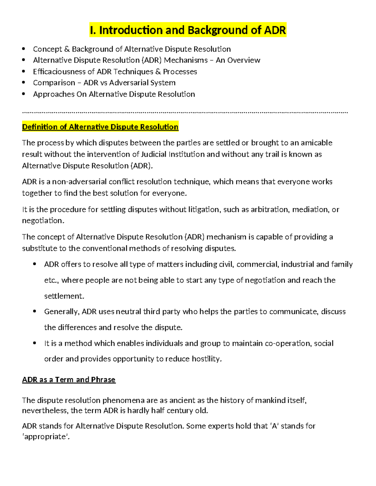 Introduction and Background of ADR - I. Introduction and Background of ...