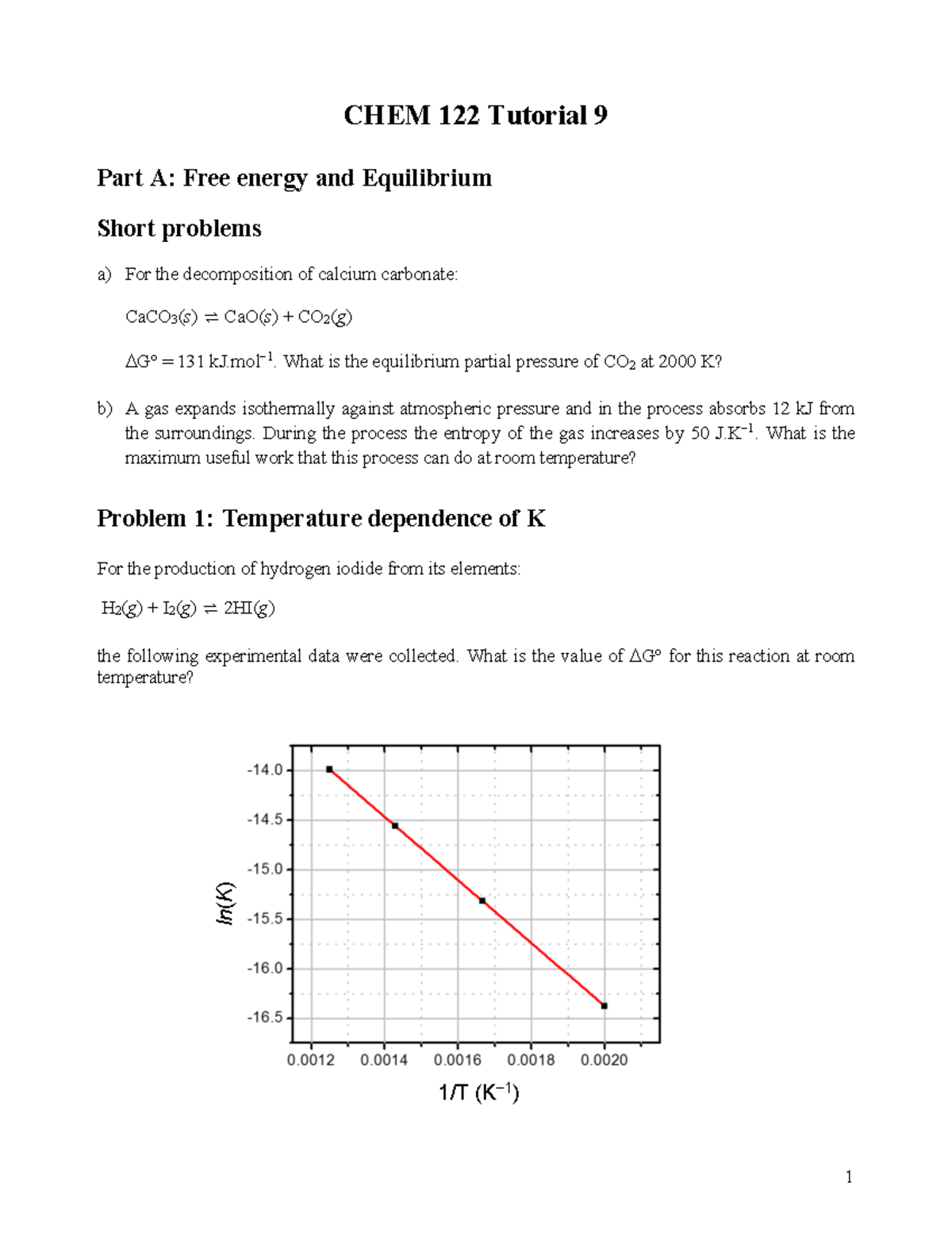 CHEM122 Tutorial 9 Spring 2019 - 1 CHEM 122 Tutorial 9 Part A: Free ...