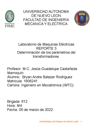 Práctica 5 máquinas eléctricas 1 - D Laboratorio de máquinas eléctricas 1 PERIODO ESCOLAR: Enero ...