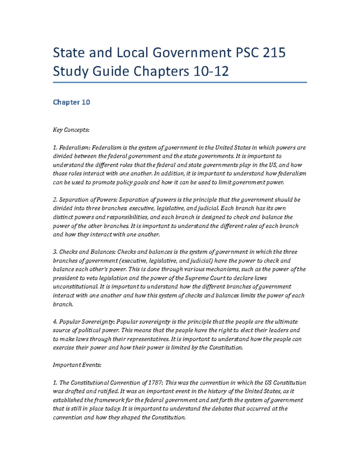 State and Local Government PSC 215 Study Guide Chapters 10-12 - It is ...