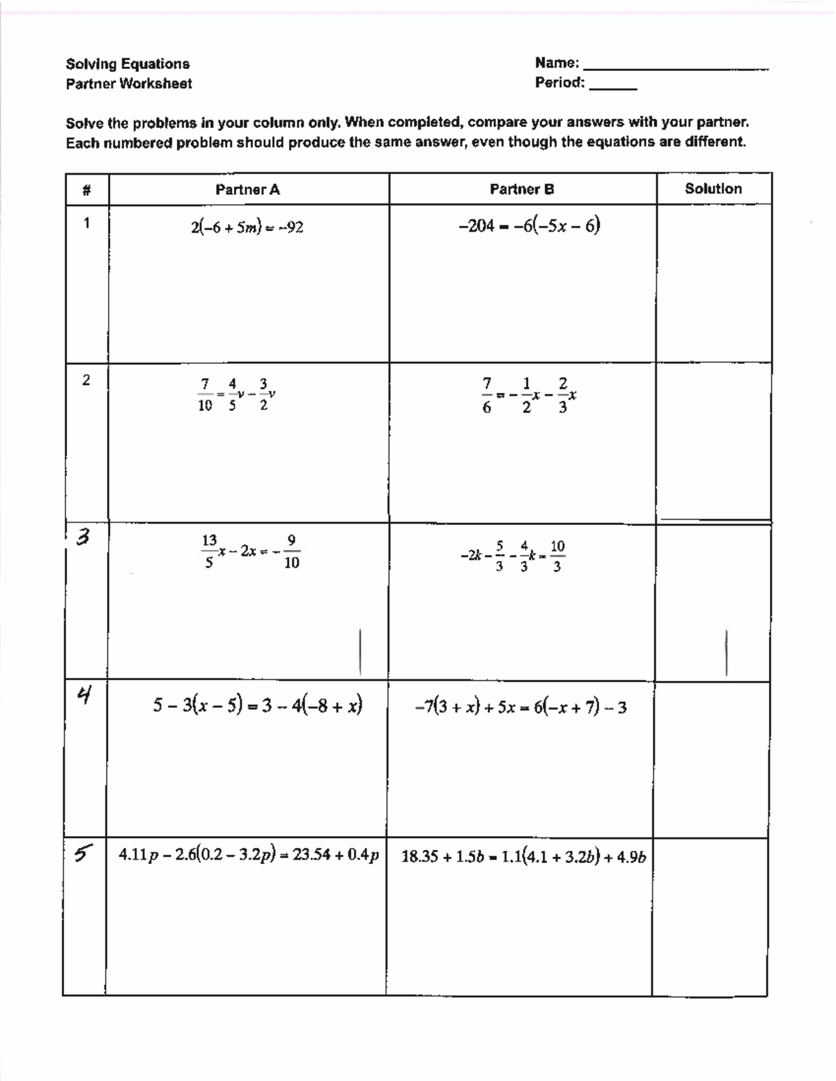Solve for X Day 3 - reviewing algebra 1 notes - Solving Equations Name ...