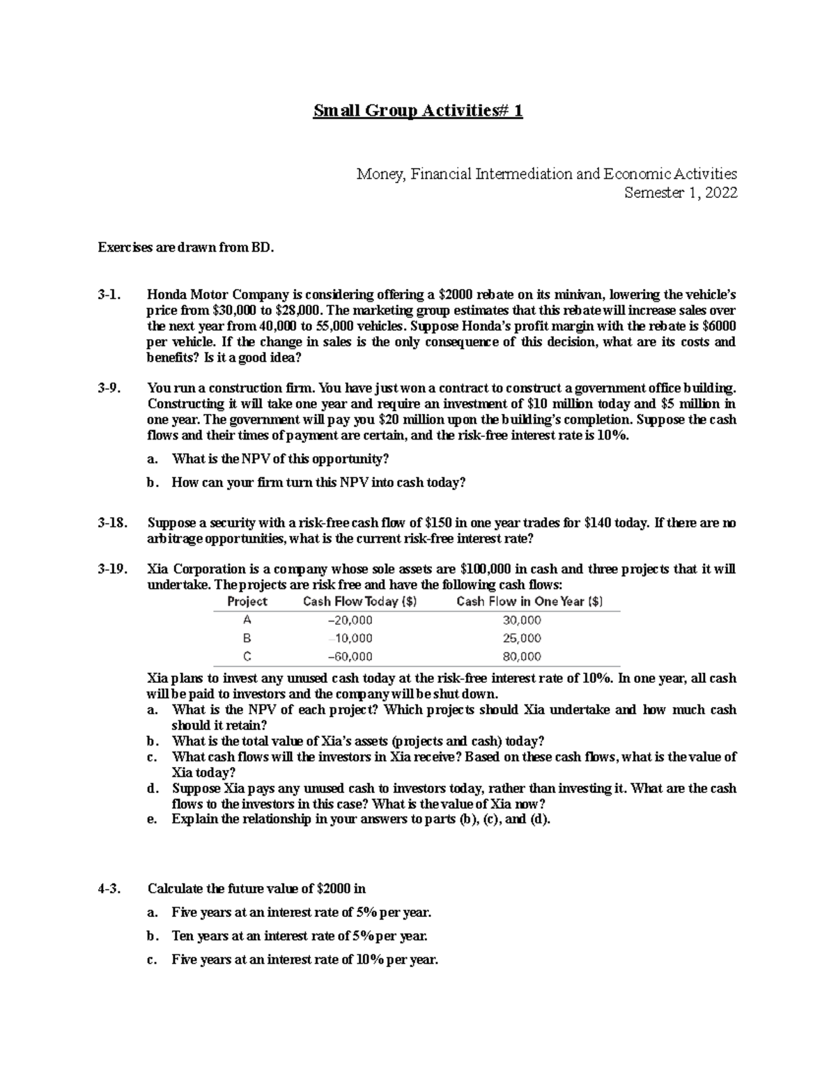 Money Finance Group Activities 01(TEST) - Small Group Activities# 1 ...