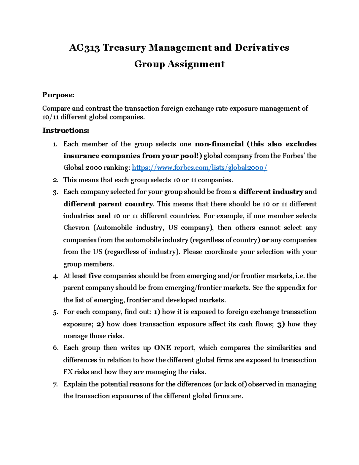 Group Assignment Instruction - AG313 Treasury Management and ...