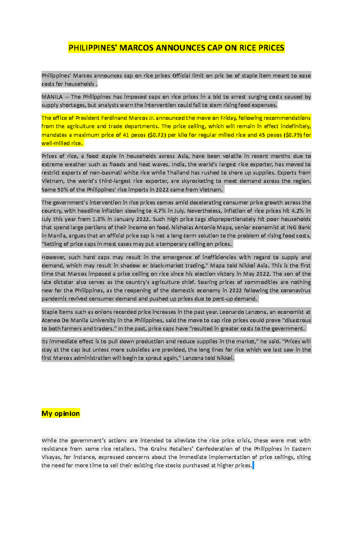 Philippines - This might help. - PHILIPPINES' MARCOS ANNOUNCES CAP ON ...