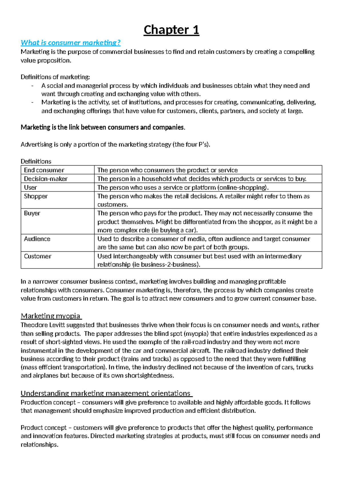 Marketing course notes - Chapter 1 What is consumer marketing ...