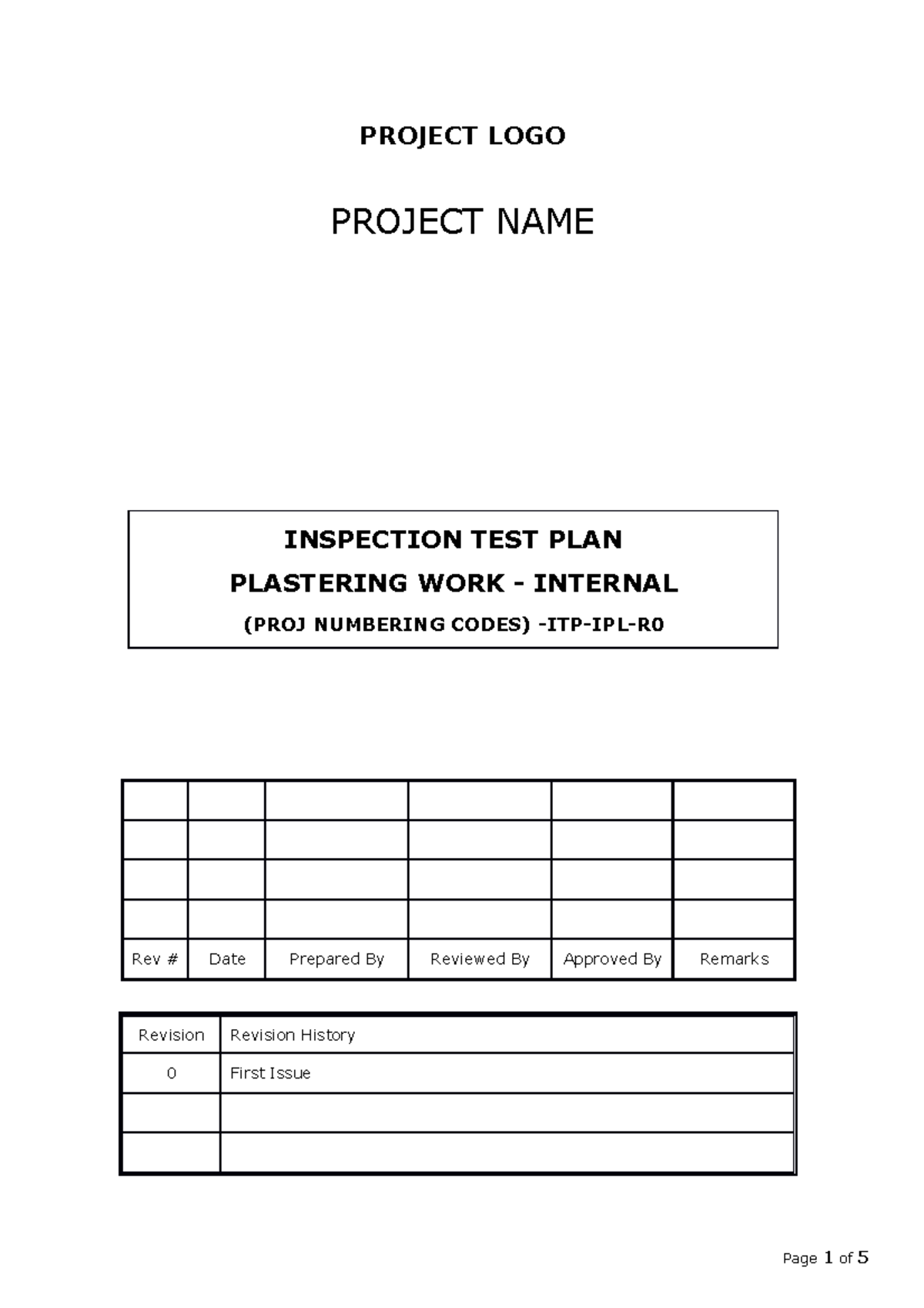 ITP Plastering Practical approach and - PROJECT LOGO PROJECT NAME ...