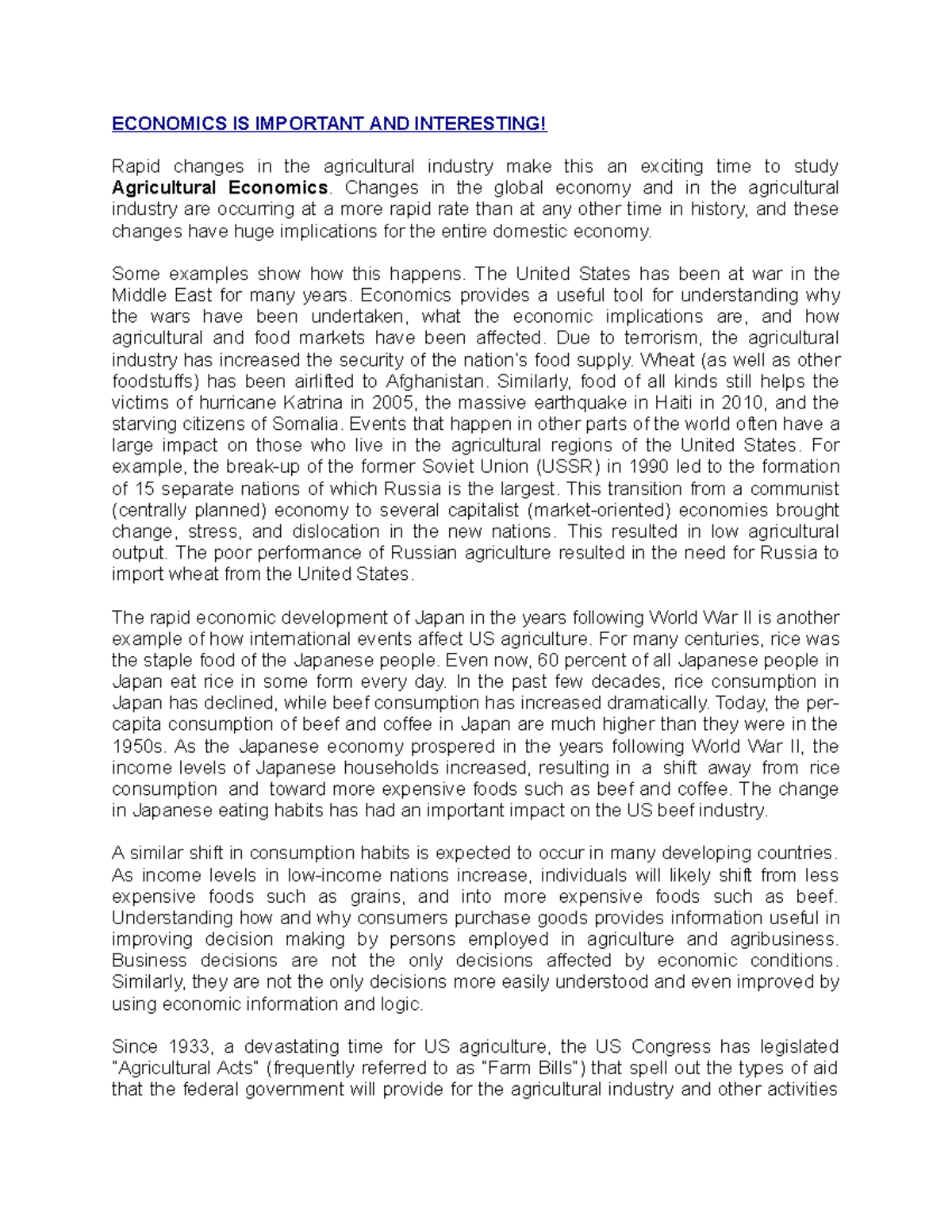 Economics Is Important And Interesting - ECONOMICS IS IMPORTANT AND ...