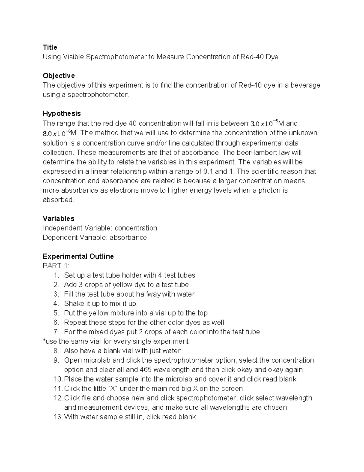 Experiment 14 Lab Report - Title Using Visible Spectrophotometer to ...