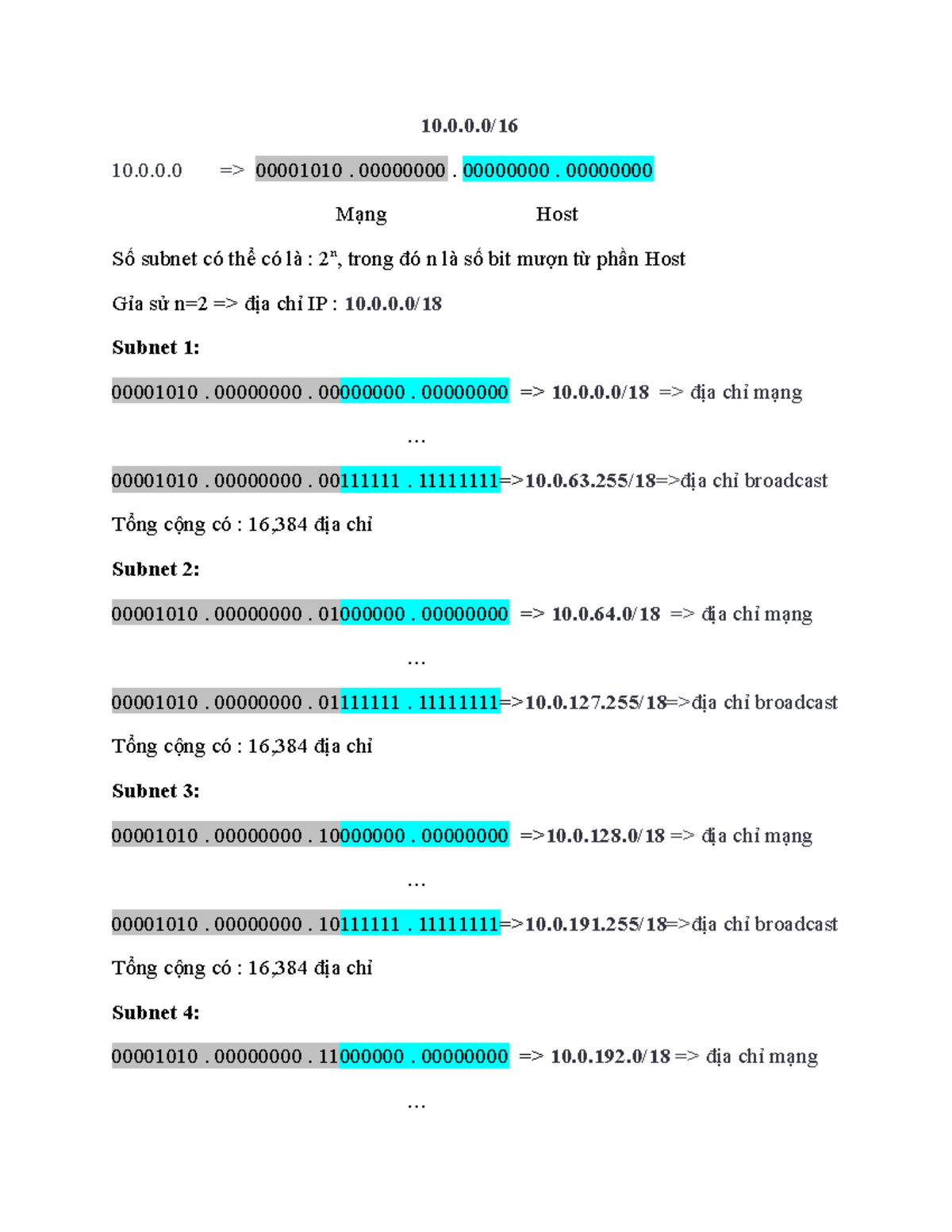 Subnet - aaa - 10.0.0/ 10.0.0 => 00001010. 00000000. 00000000. 00000000 ...