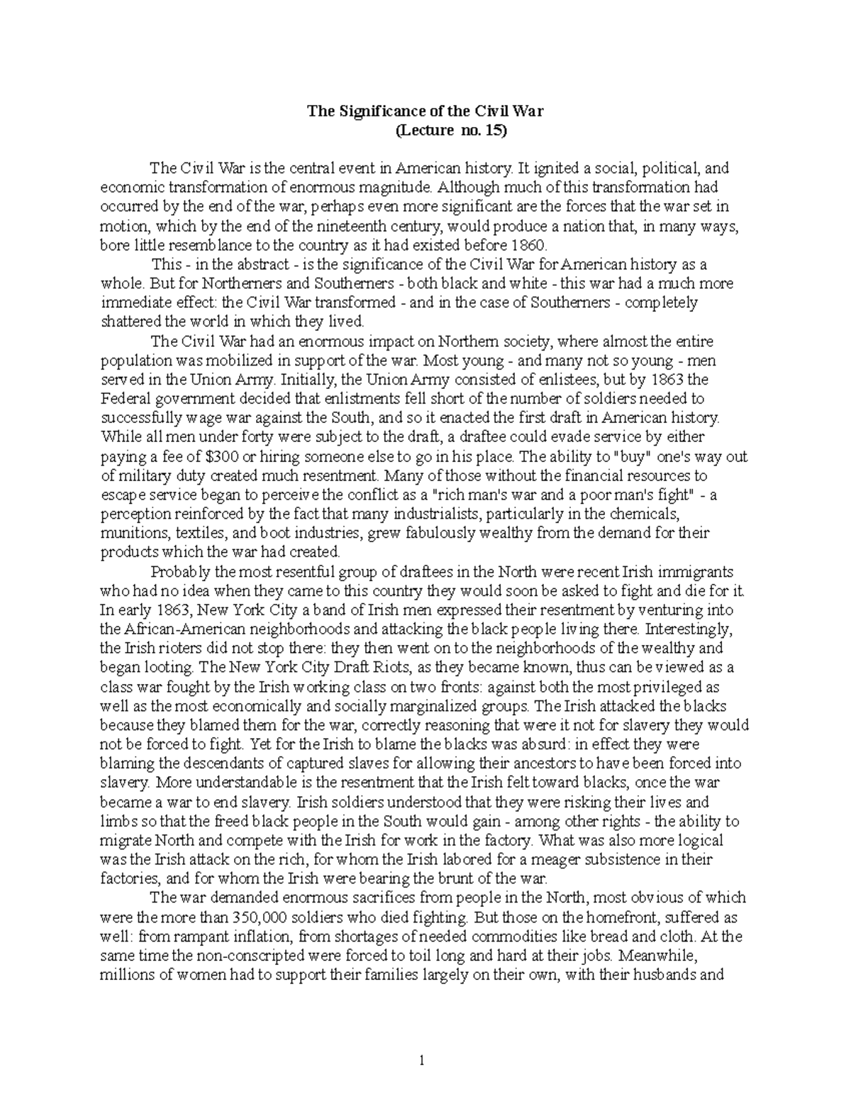 The Significance of the Civil War - The Significance of the Civil War ...