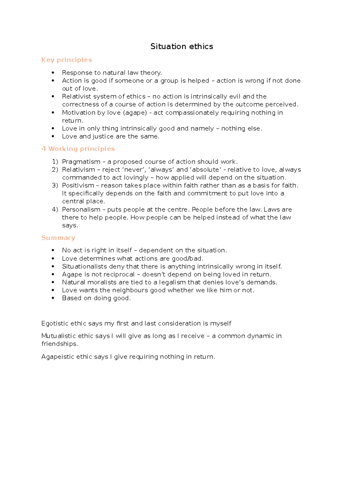 Situation Ethics - Situation ethics Key principles Response to natural ...