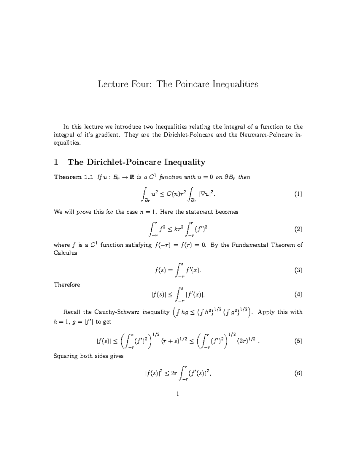 The Poincare Inequalities - They are the Dirichlet-Poincare and the ...