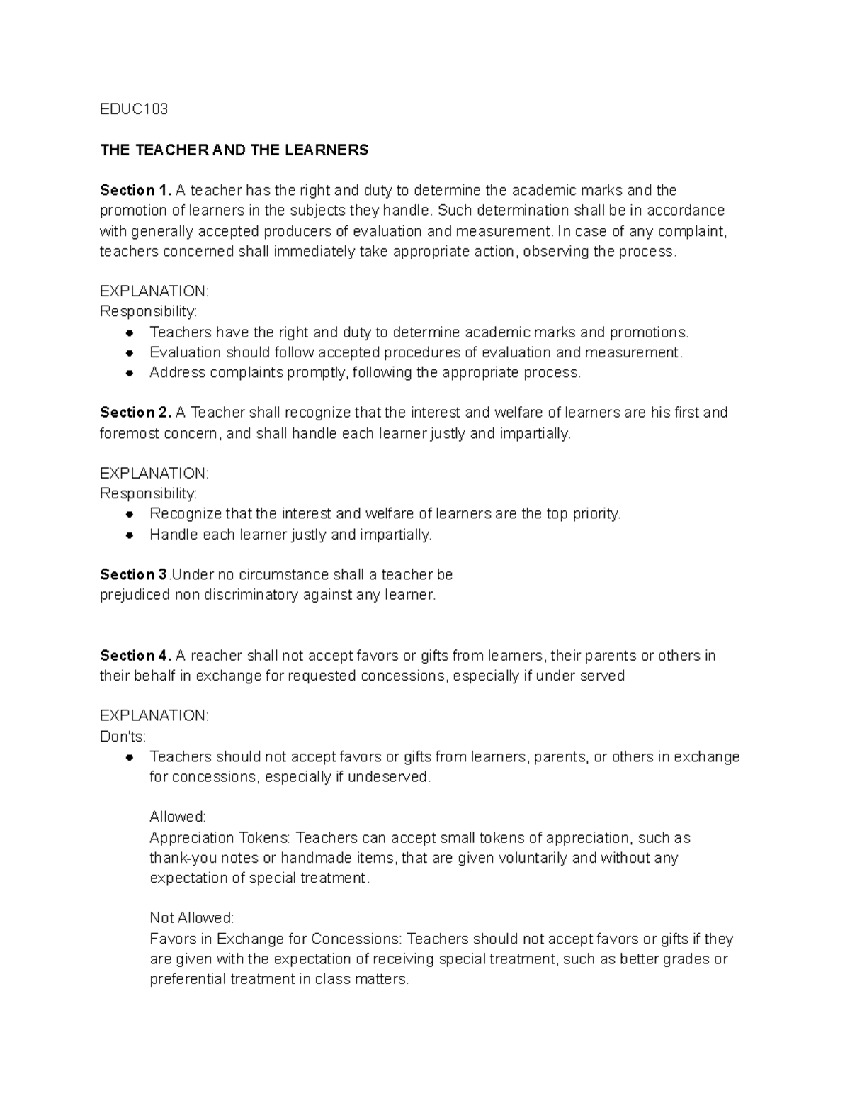 EDUC103 - Lecture notes for The Teaching Profession - EDUC THE TEACHER ...
