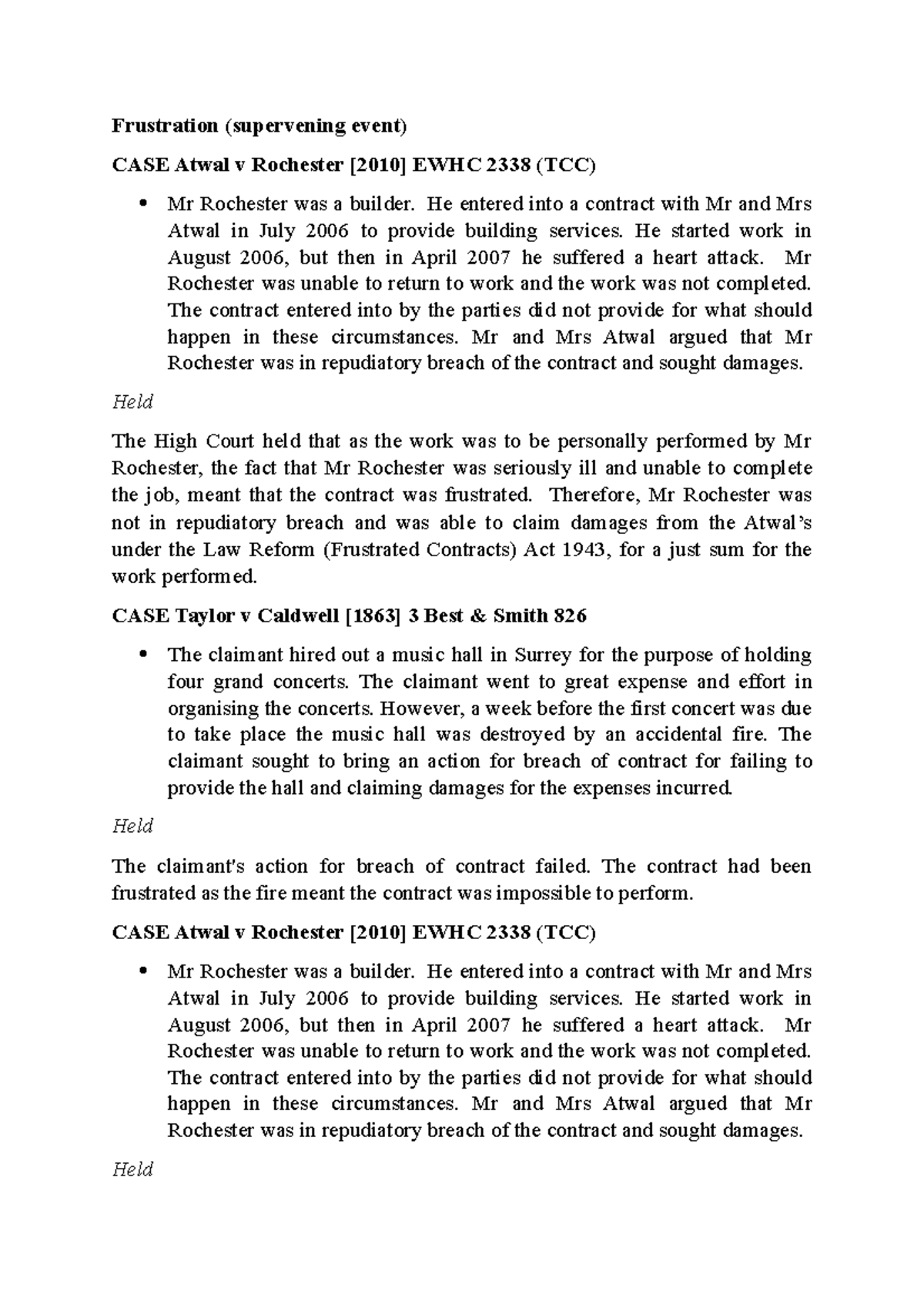 Frustration - supervening event cases (a) - Frustration (supervening ...