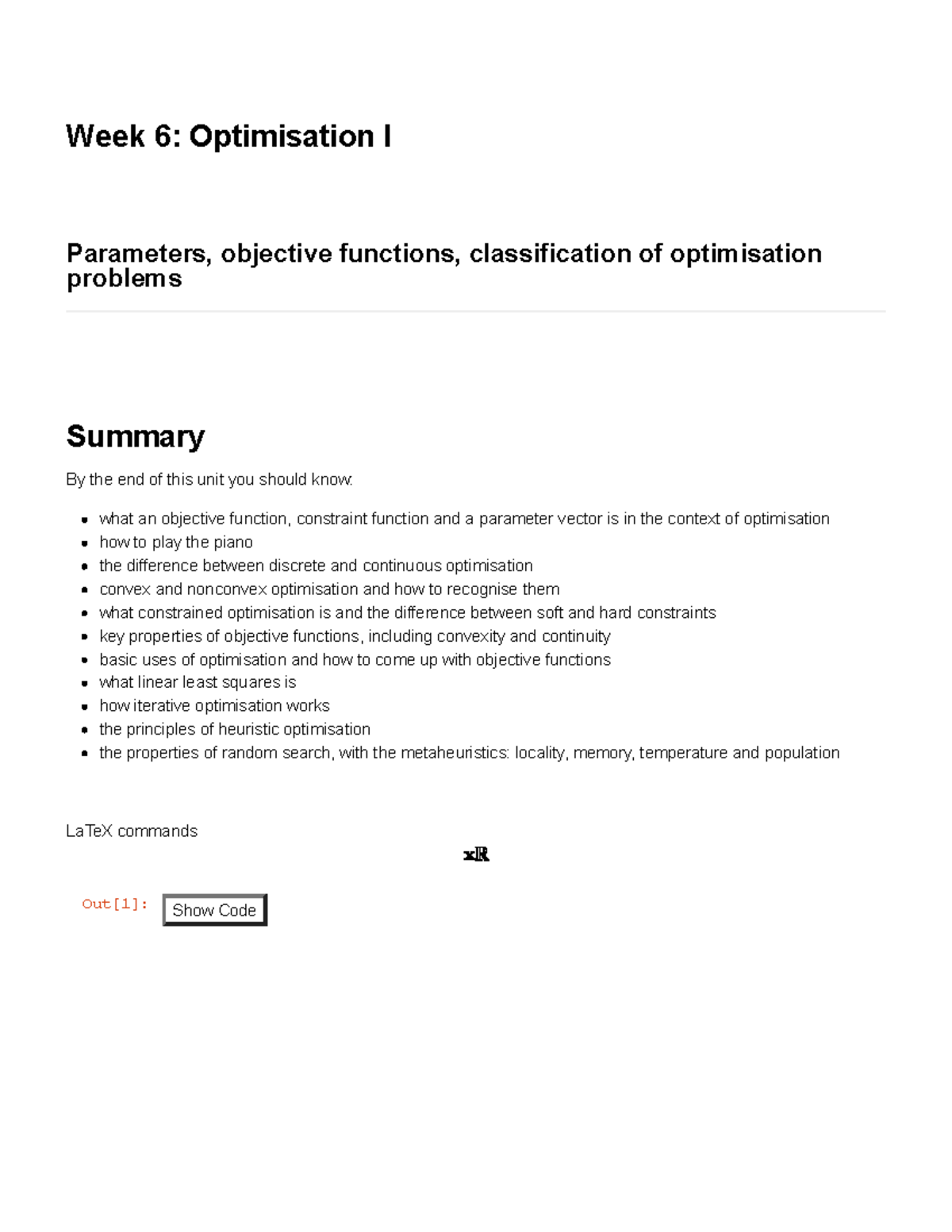 Week 6 Optimisation I Data Science Week 6 Optimisation I Parameters Objective Functions