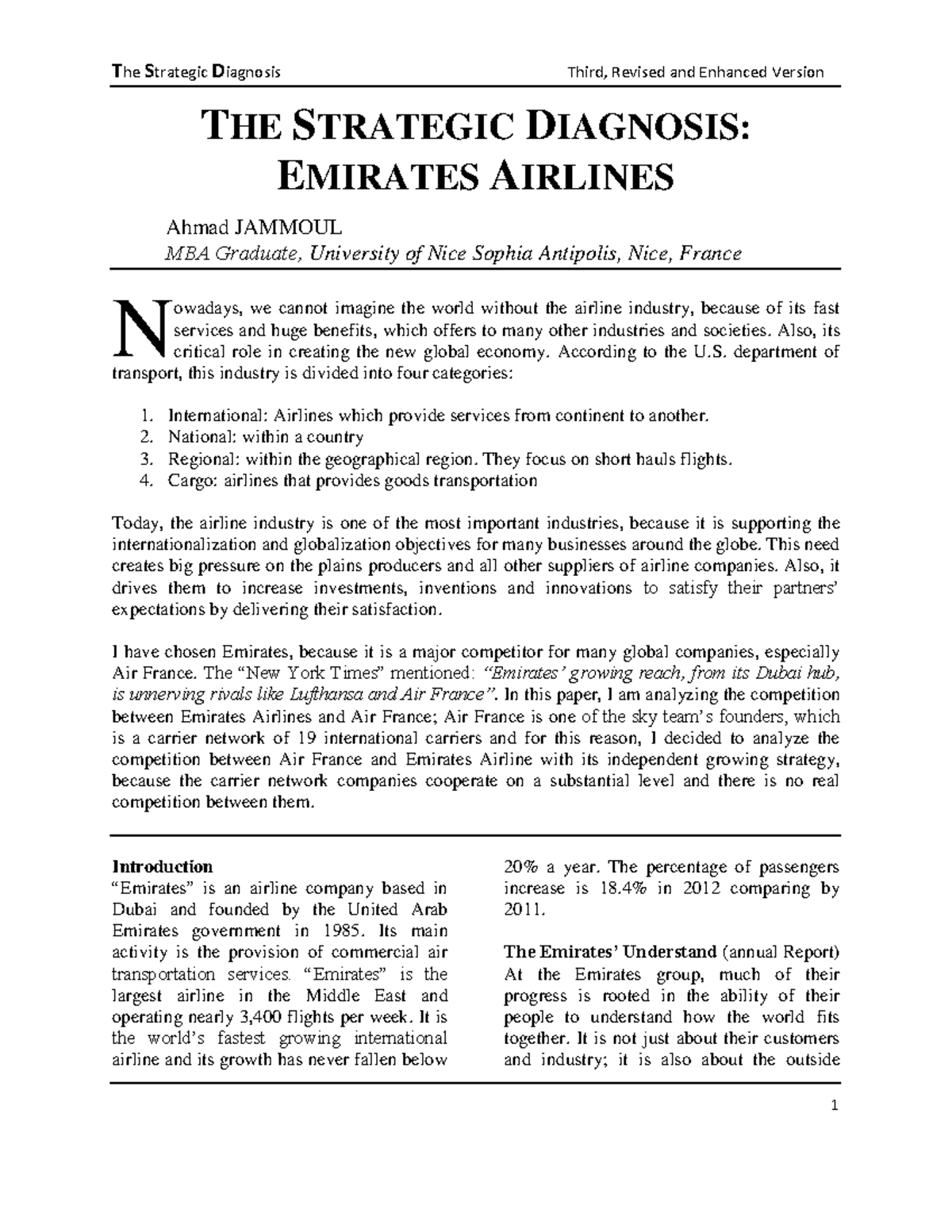 Emirates Airlines Marketing Strategy - THE STRATEGIC DIAGNOSIS ...