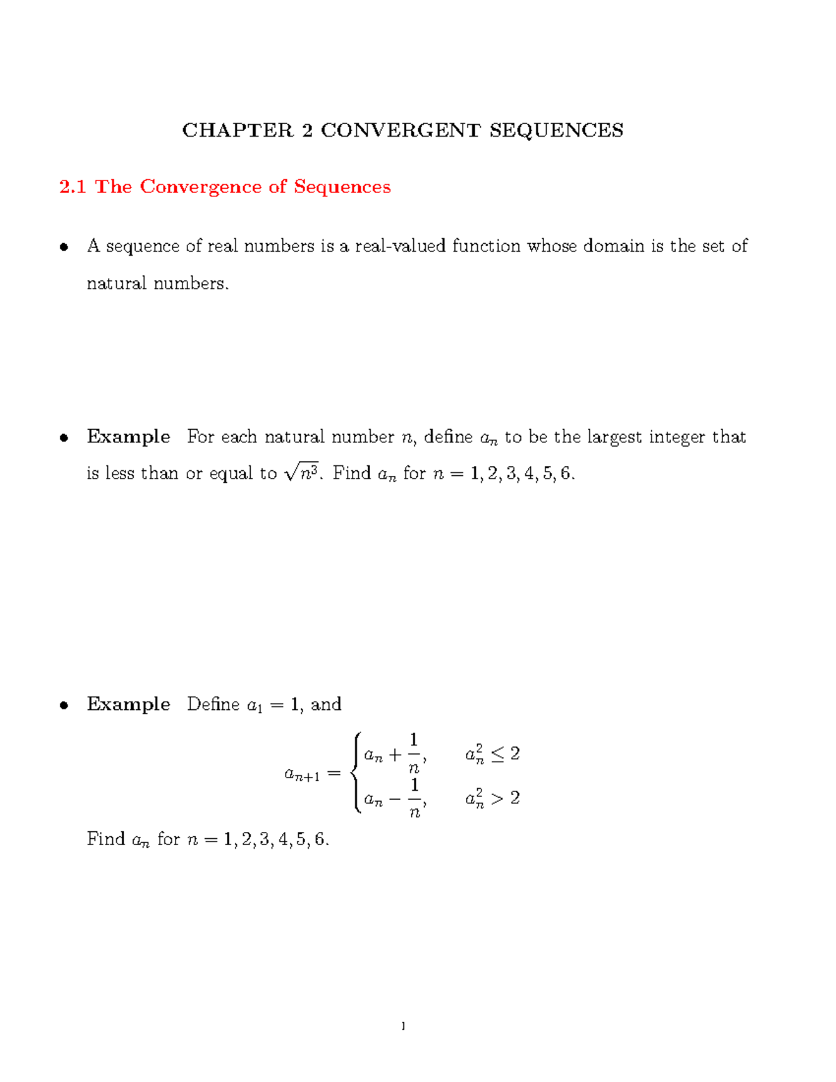 Chapter 2 Convergent Sequences - CHAPTER 2 CONVERGENT SEQUENCES 2 The ...