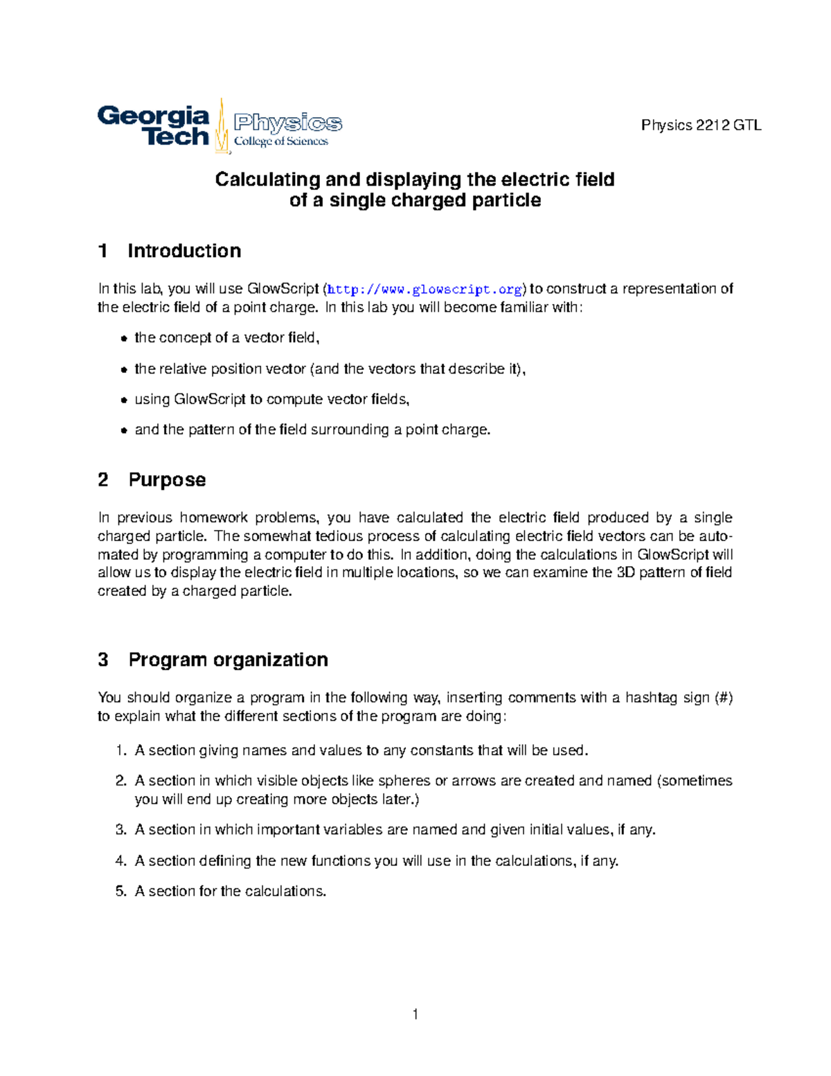 2212 lab0 Epoint - Lab0 - Physics 2212 GTL Calculating and displaying the electric field of a ...