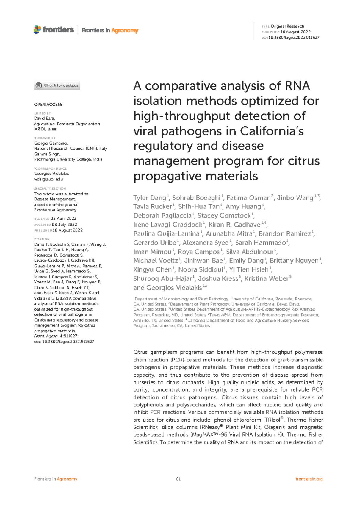 Fagro-04-911627 - experiment biochemistry - A comparative analysis of RNA isolation methods ...