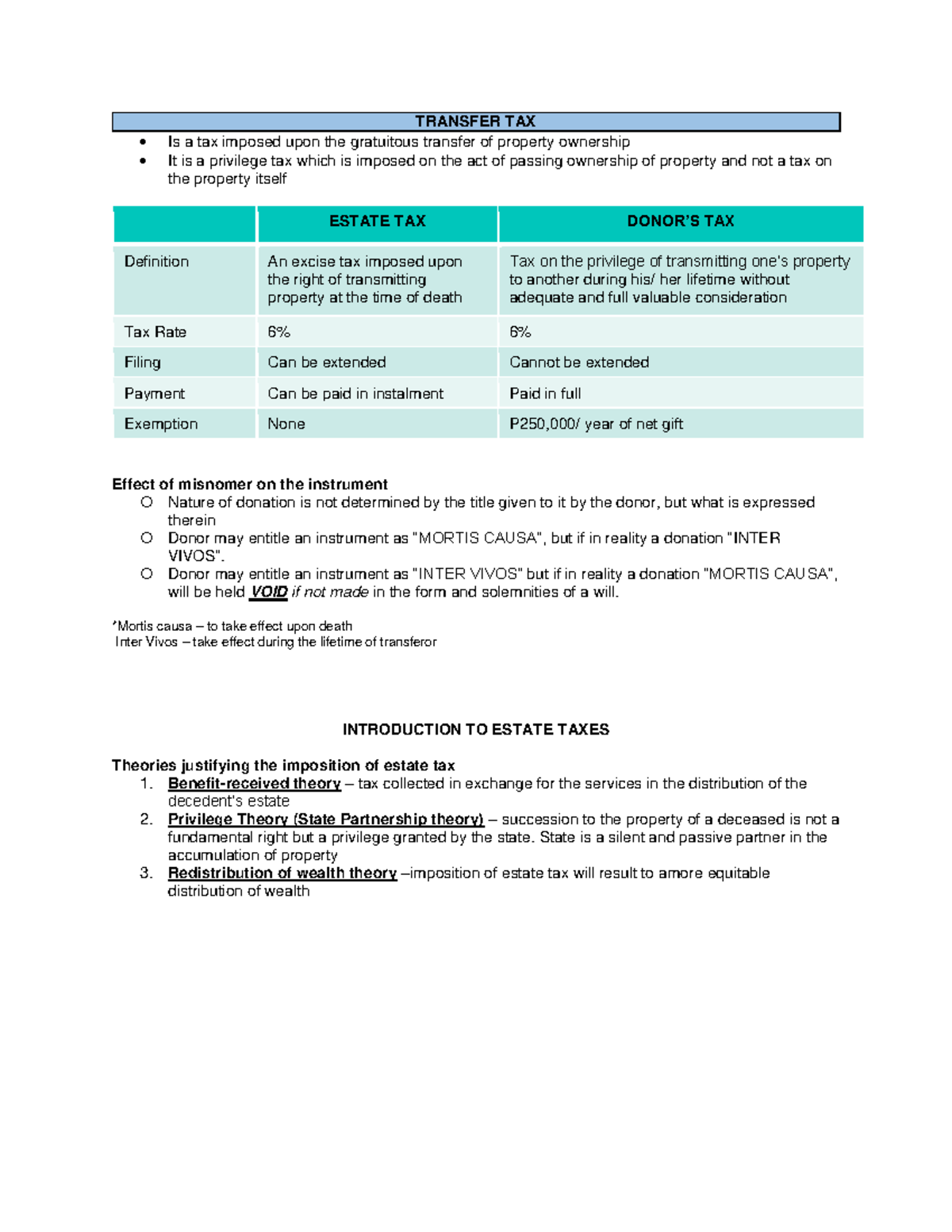 Transfer Taxes - TRANSFER TAX Is a tax imposed upon the gratuitous ...