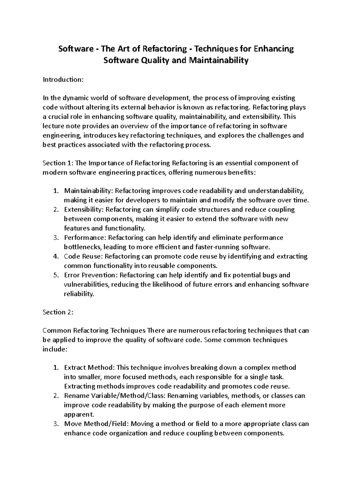 Software The Art Of Refactoring Techniques For Enhancing Software