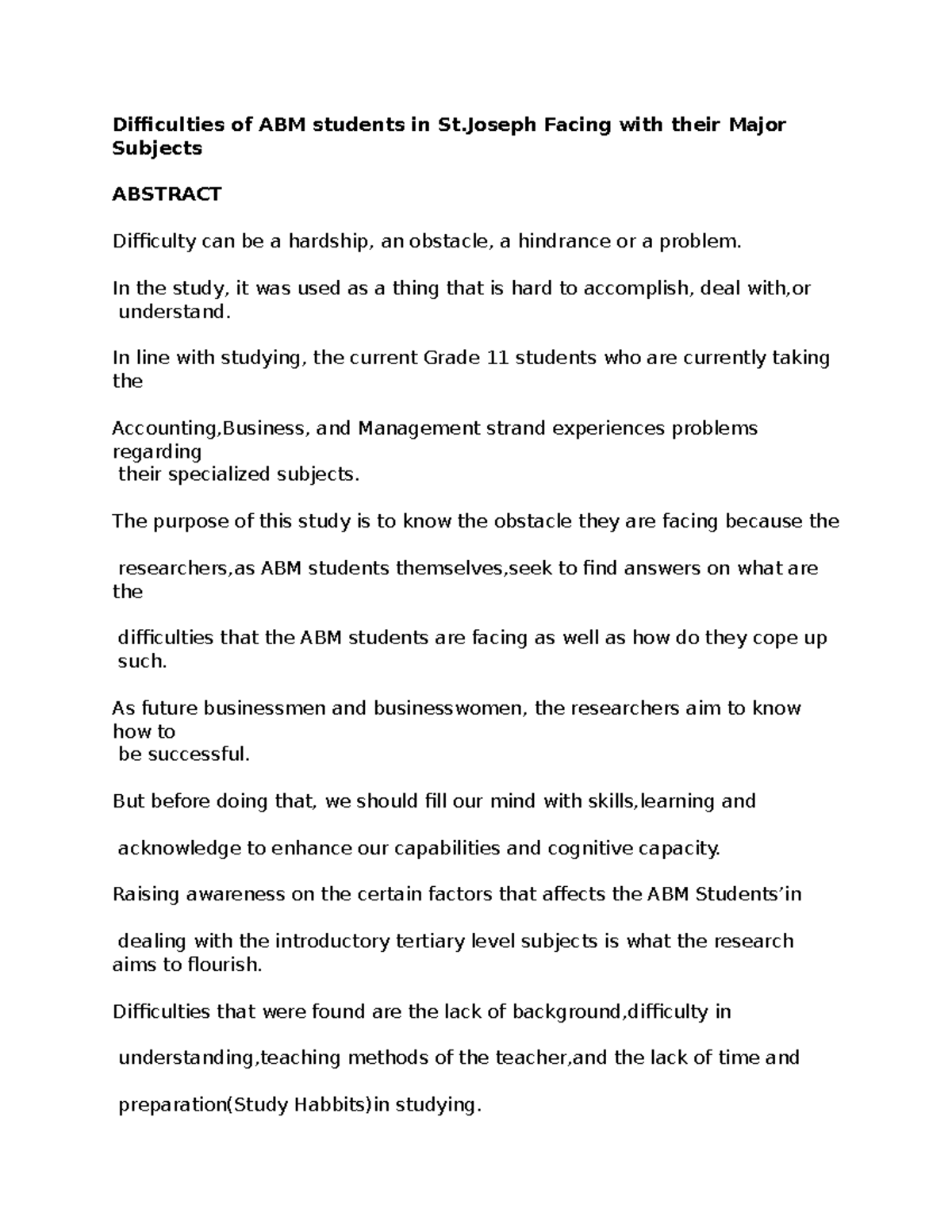 Chpt-1-DONE - dasd - Difficulties of ABM students in St Facing with ...