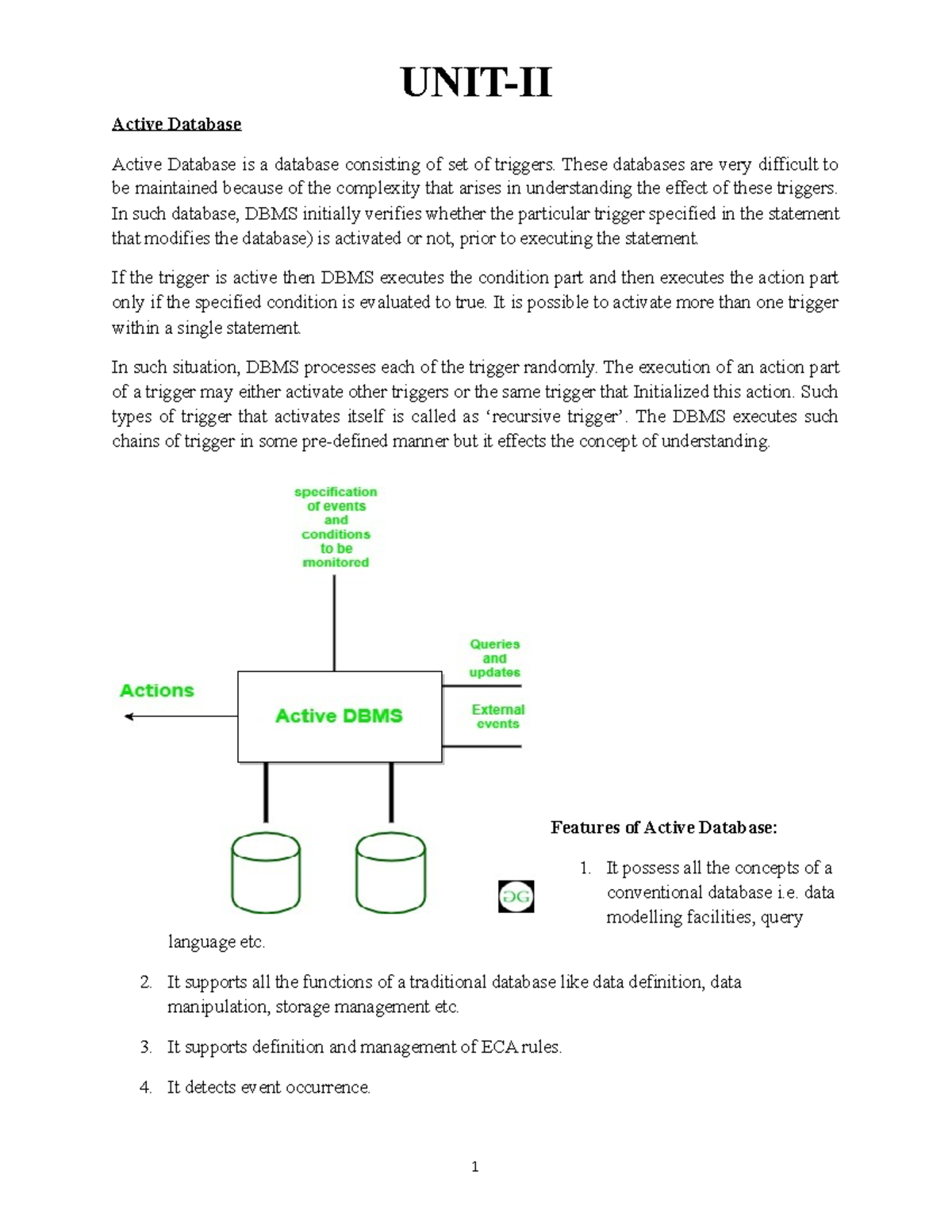 Adt Unit Ii Notes Unit Ii Active Database Active Database Is A Database Consisting Of Set Of