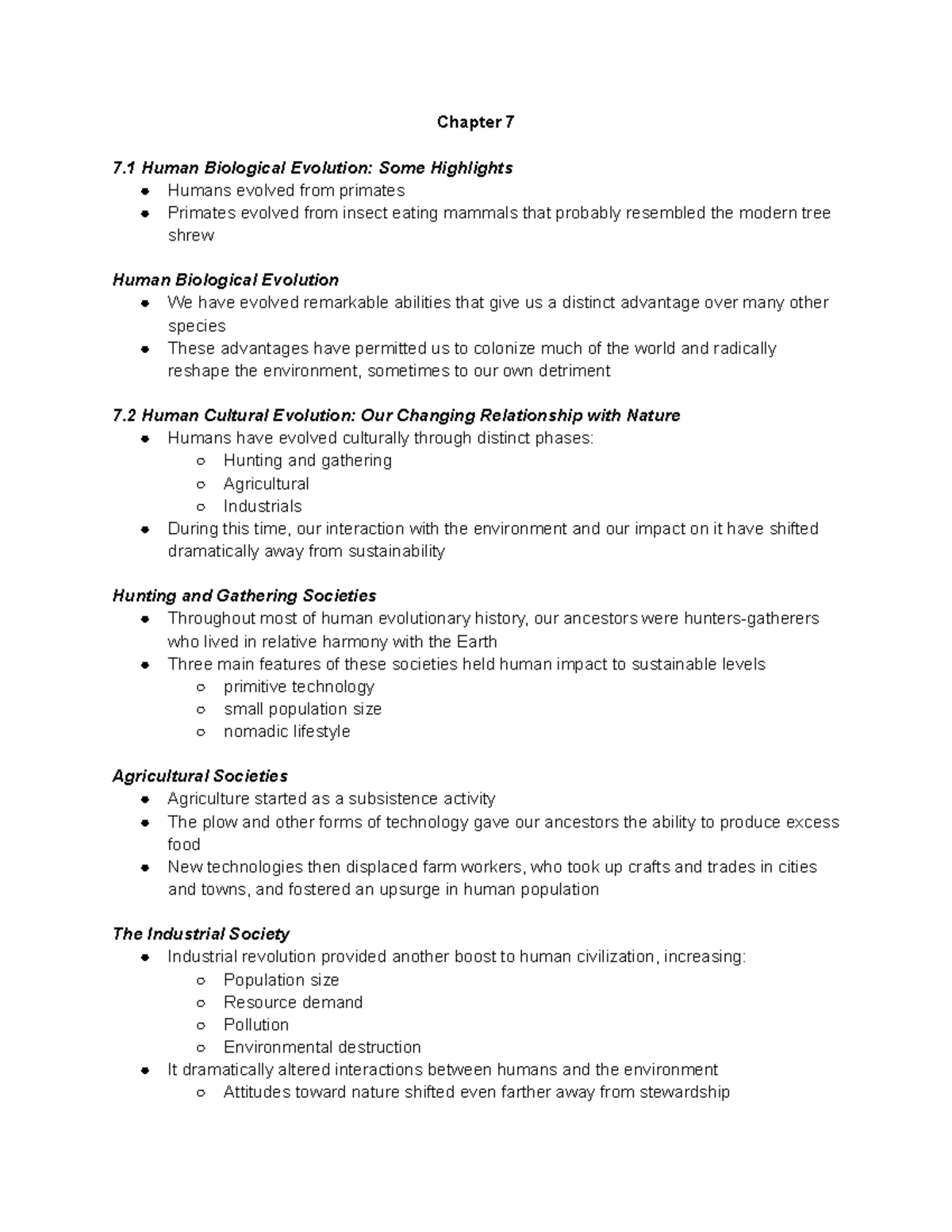 Chapter 7 Notes - Chapter 7 7 Human Biological Evolution: Some ...