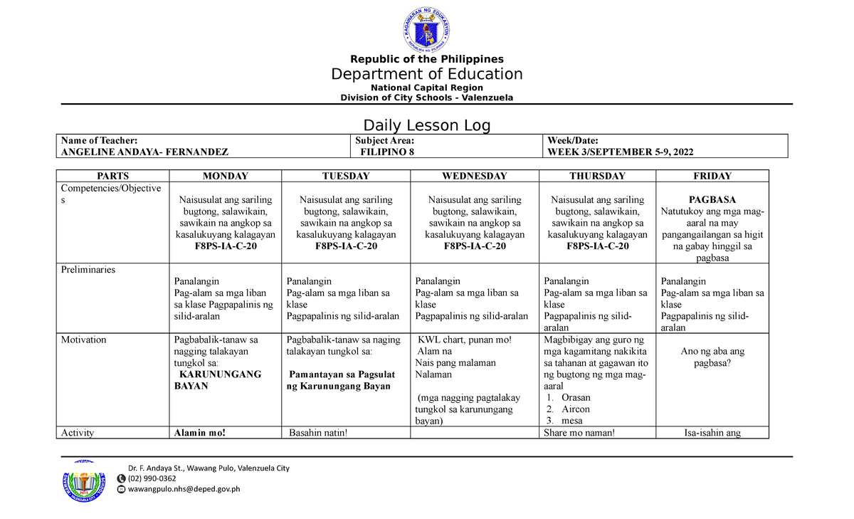 WEEK-3 - NOTES - Republic of the Philippines Department of Education ...