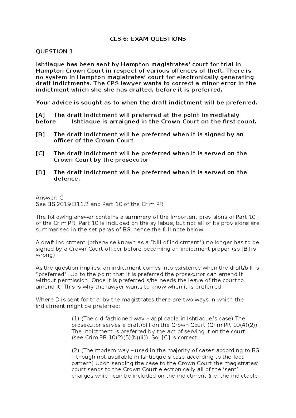 CLS 6 Exam Q Answers for BB 1920 Complete - CLS 6: EXAM QUESTIONS ...