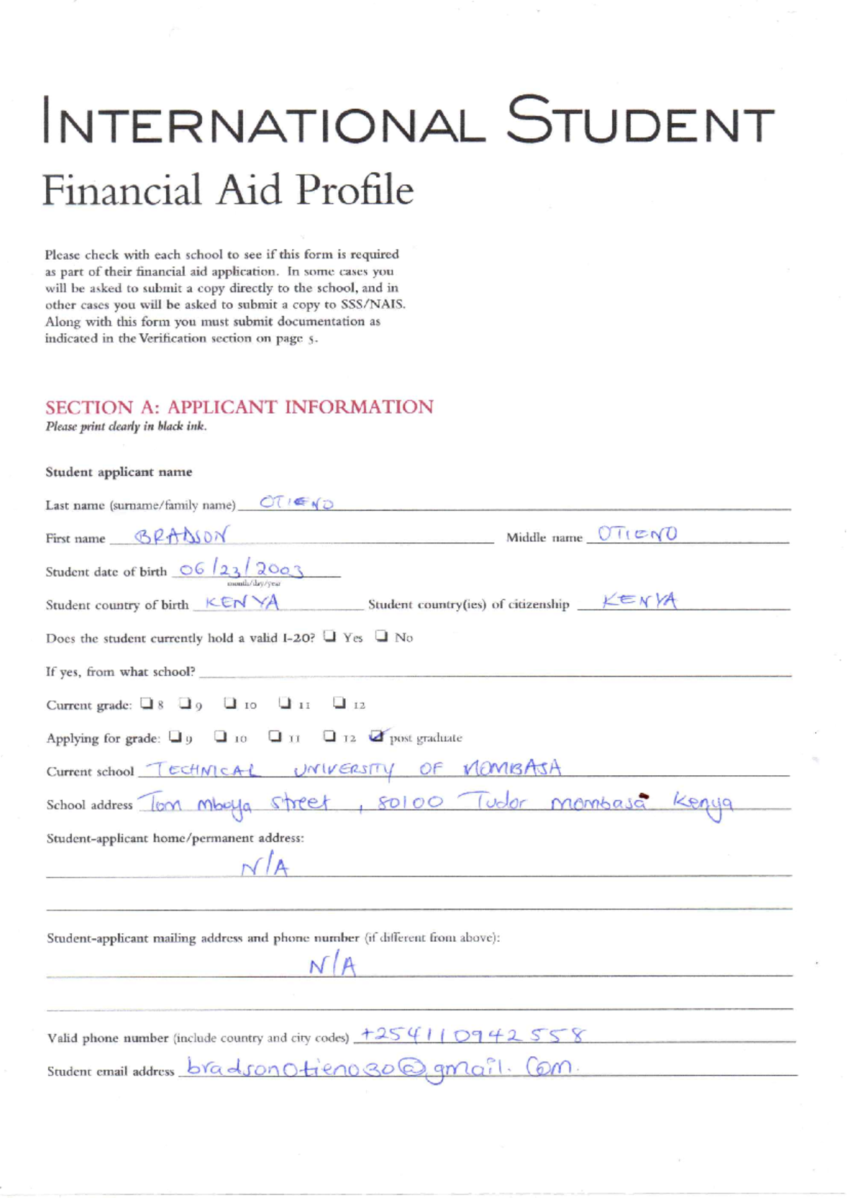 International Student FA form - Perform networking - Studocu