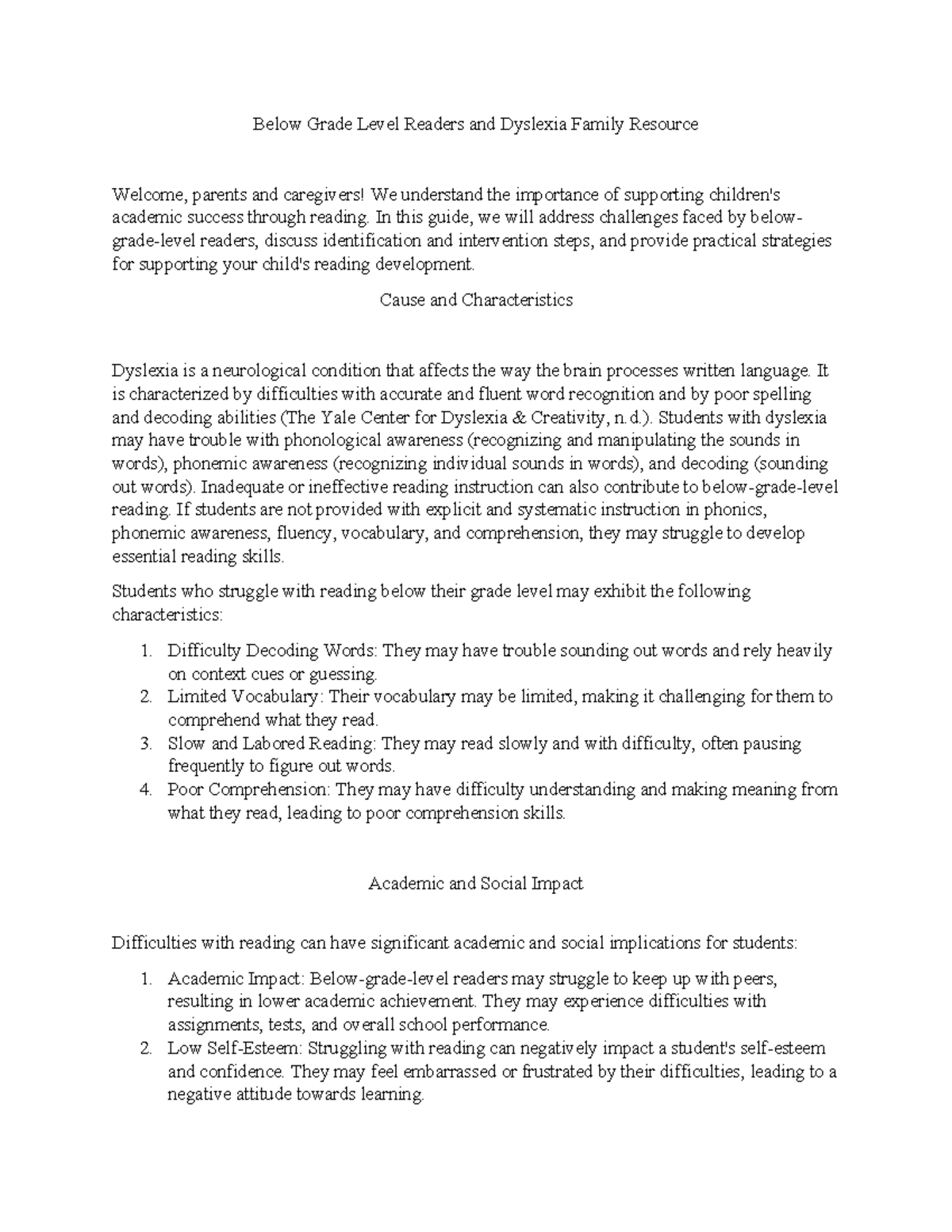 Below Grade Level Readers and Dyslexia Family Resource - In this guide ...