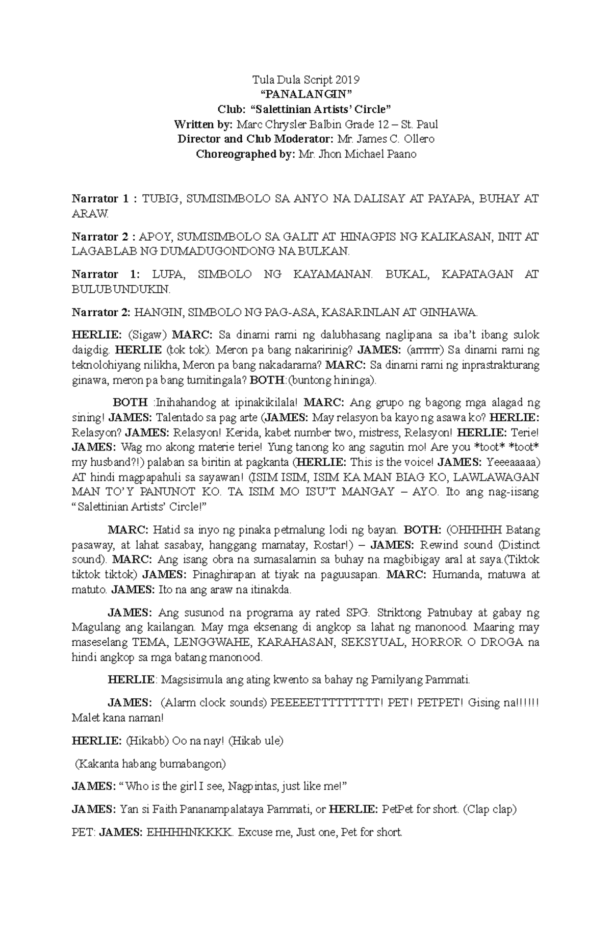 Tula-Dula-Script - none - Tula Dula Script 2019 “PANALANGIN” Club ...