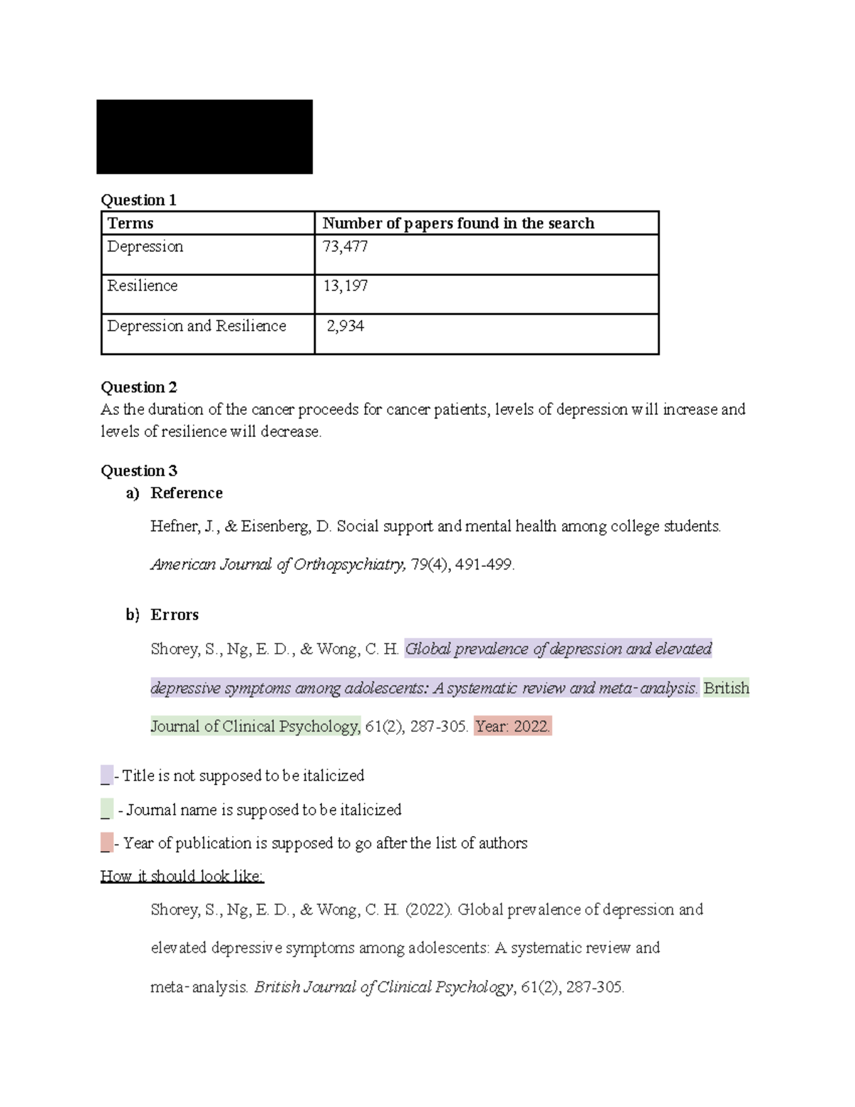PSYC2001 A Assignment - PSYC2001A Assignment Tarndeep Toor 101298622 Question 1 Terms Number of ...