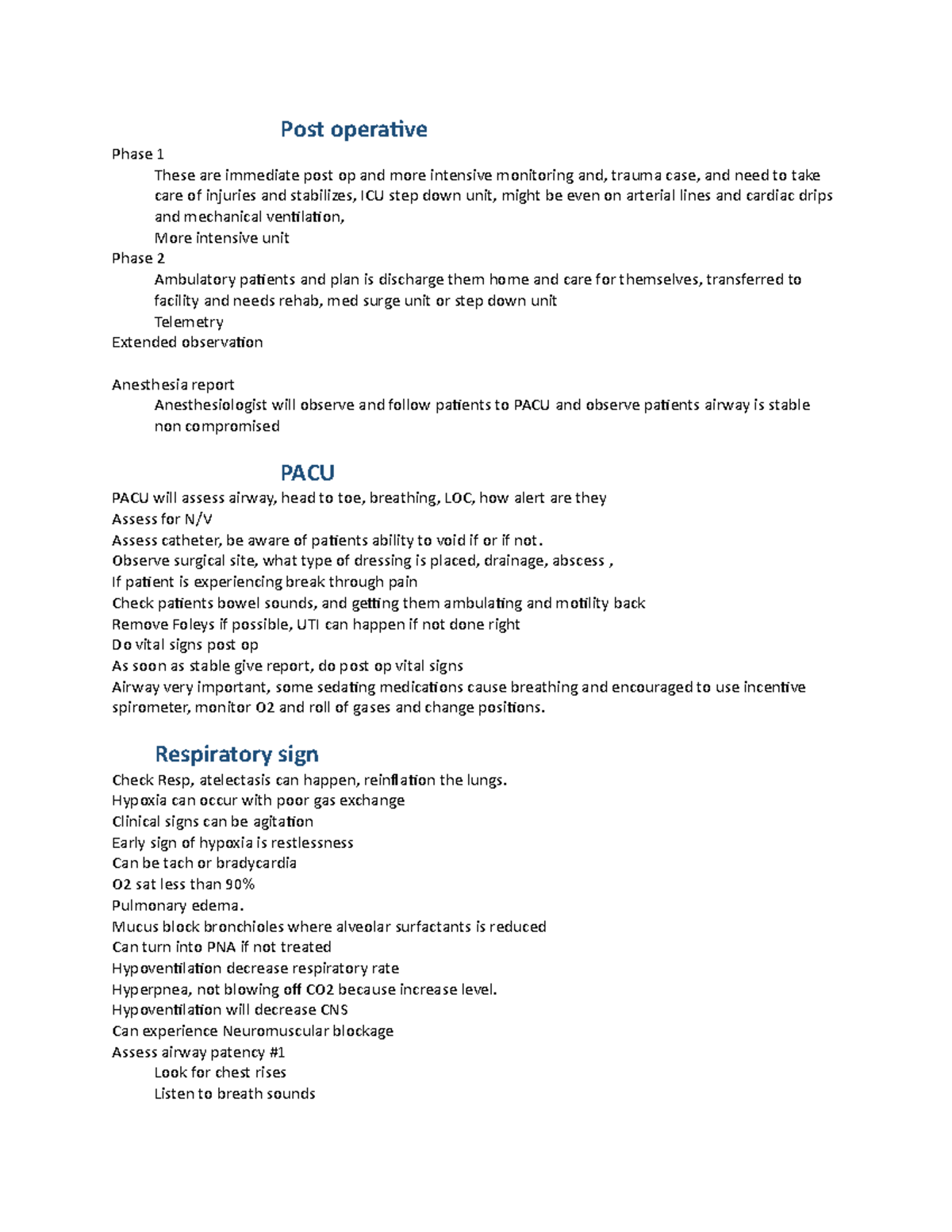 Post op Week 5 - Lecture notes 5 - Post operative Phase 1 These are ...