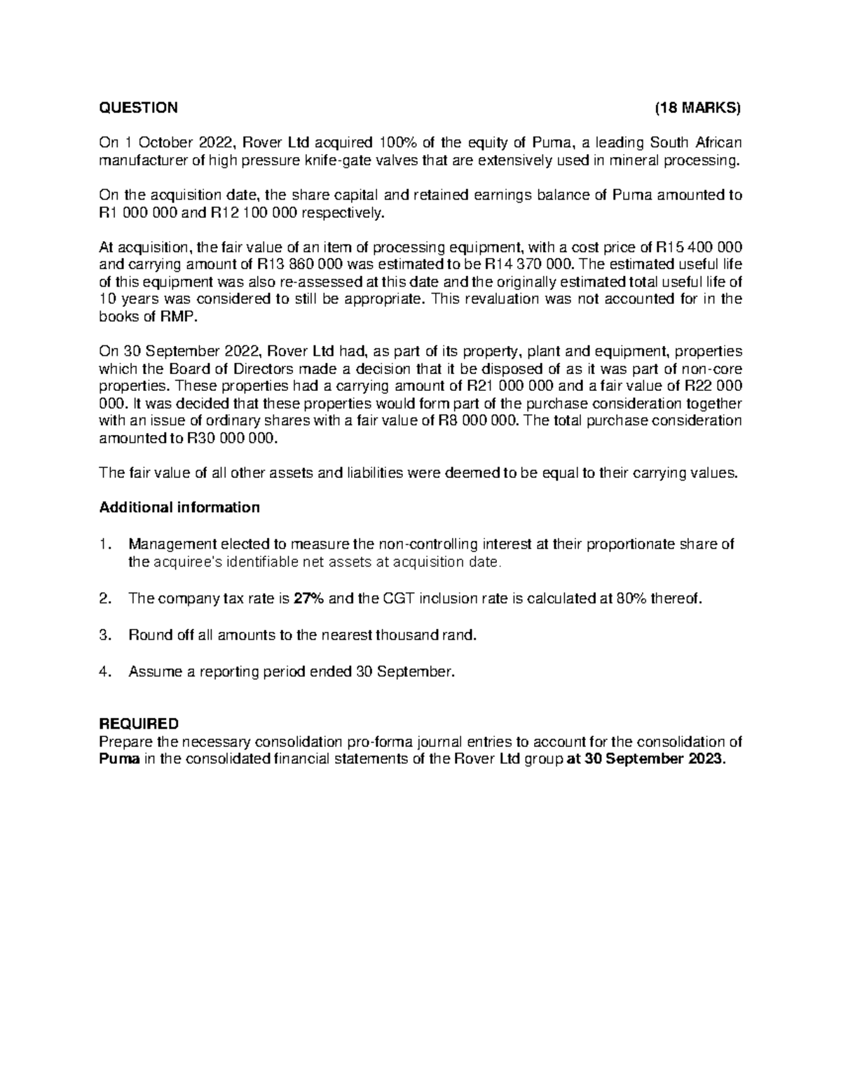 Unit 4 - Assignment 2023 - QUESTION (18 MARKS) On 1 October 2022, Rover ...