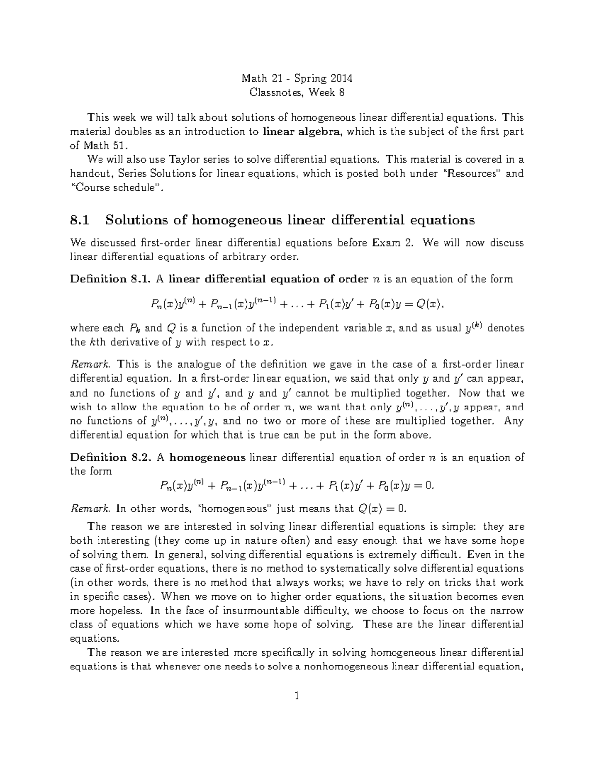 Solutions of homogeneous linear differential equations - This material ...