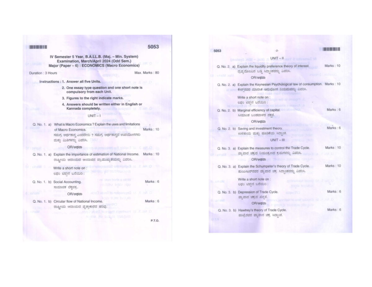 Macro Economics - 5053 KSLU - 5053 5053 IV Semester 5 Year, B.A.LL ...