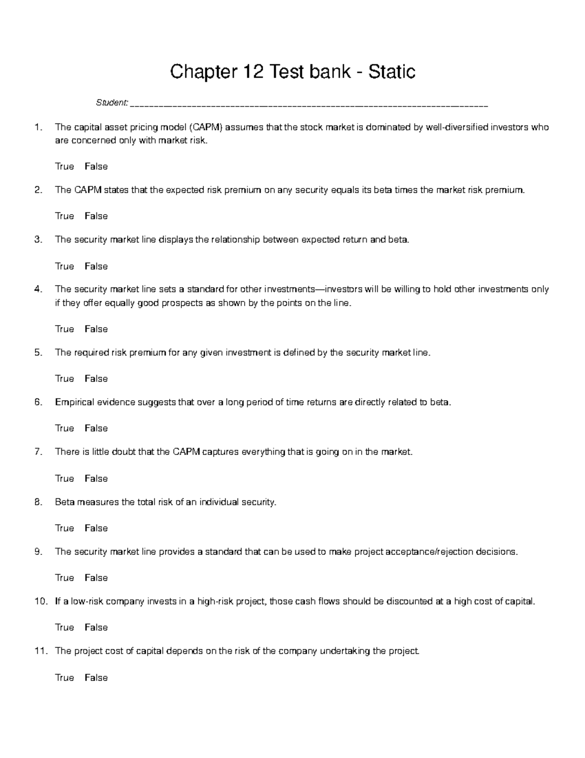 Copy of Chapter 12 Test bank - Stat - Chapter 12 Test bank - Static ...