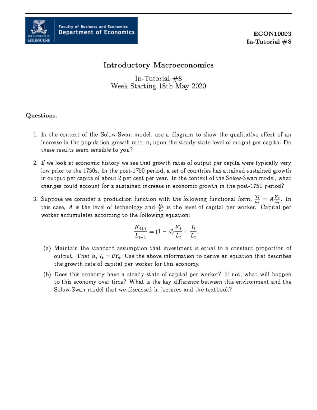 In Tutorial 8 1 Econ In Tutorial Introductory Macroeconomics In Tutorial Week Starting 18th 1205
