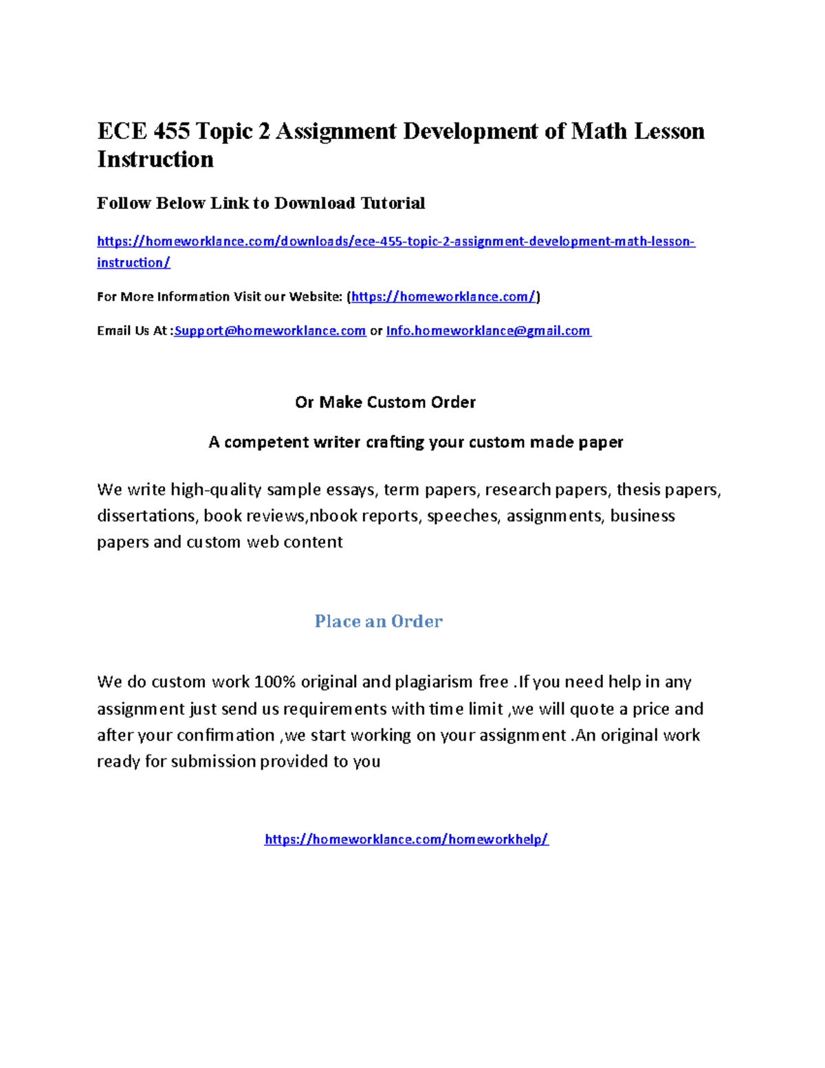 ECE 455 Topic 2 Assignment Development of Math Lesson Instruction - If ...