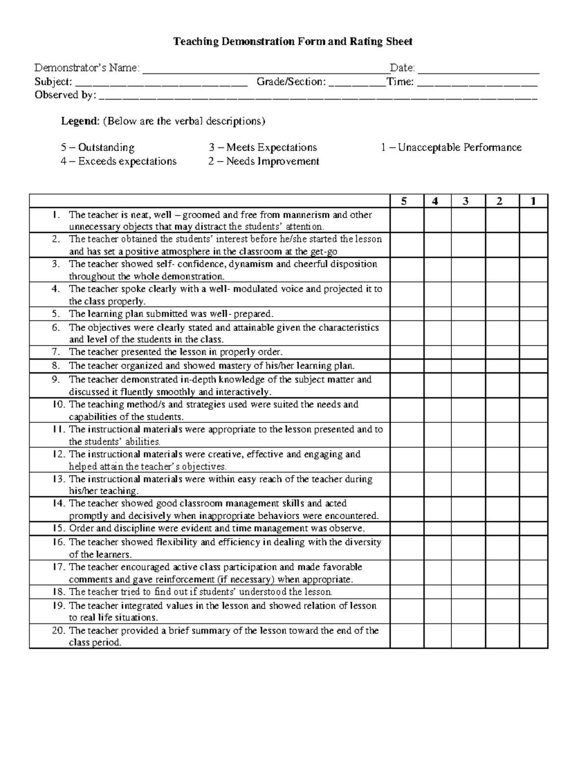 Teaching-DEMO- Rating- Sheet-1 - Teaching Demonstration Form and Rating ...