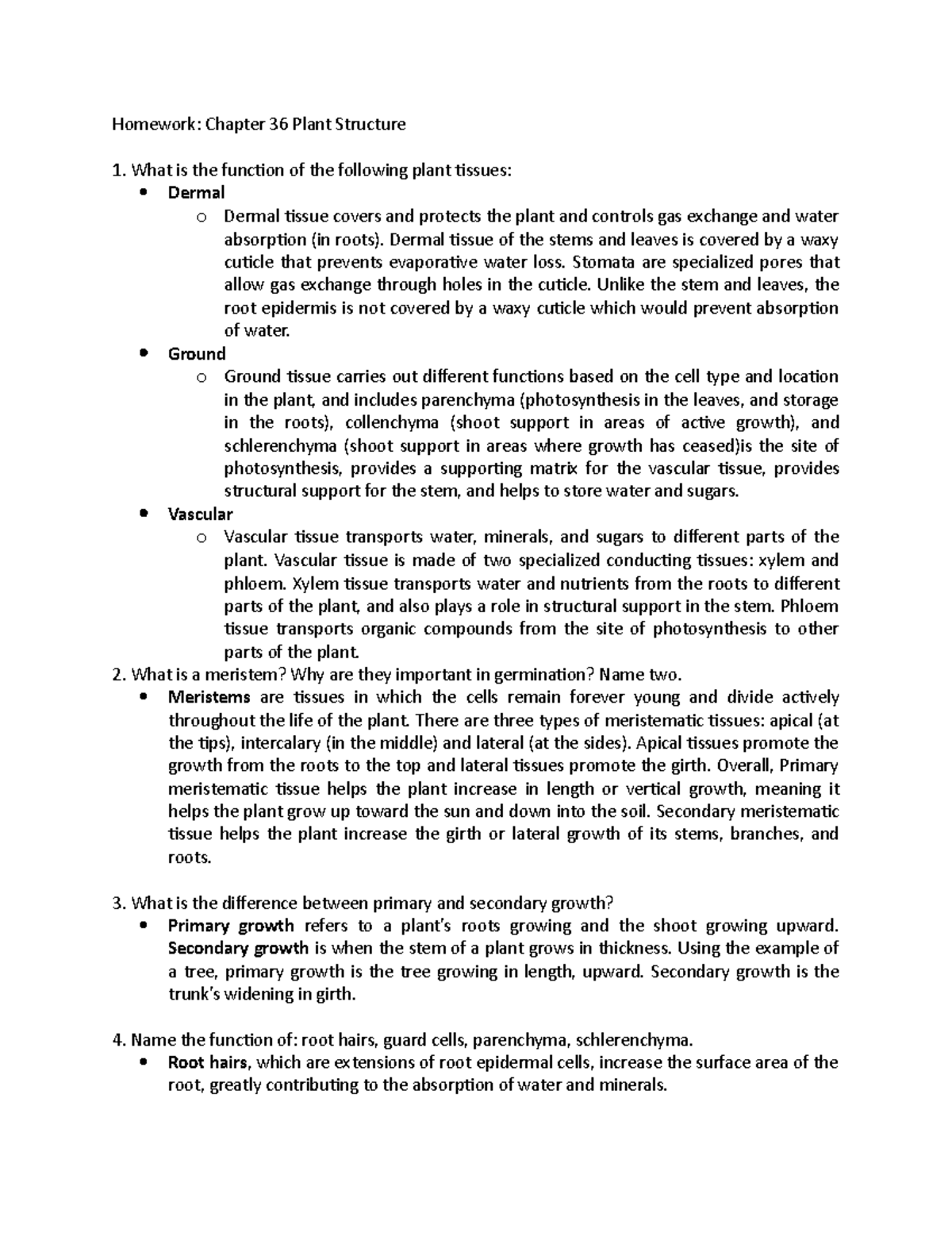 Bio2 Chapter 36 - Chap 36 - Homework: Chapter 36 Plant Structure What ...