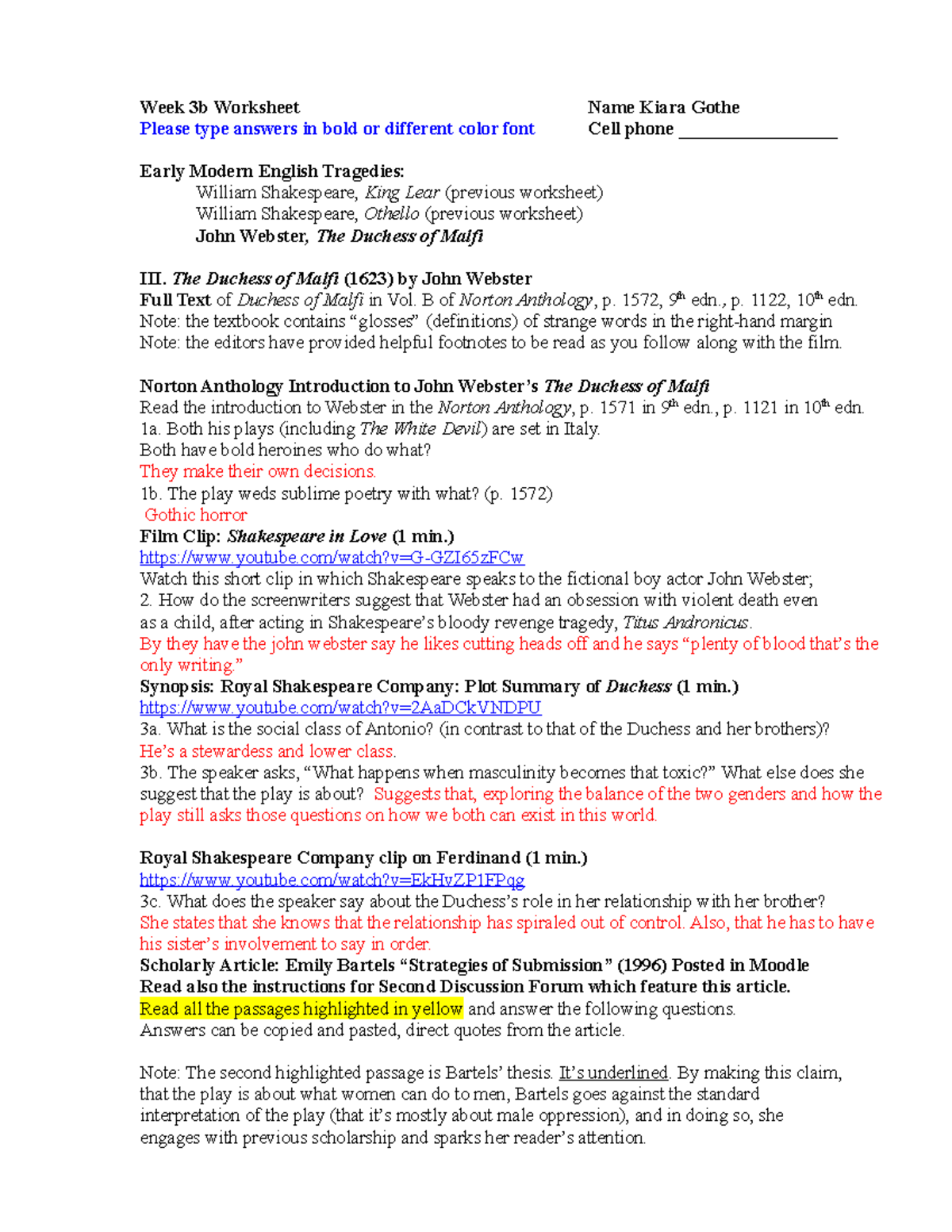 Worksheet 3b British lit - Week 3b Worksheet Name Kiara Gothe Please ...