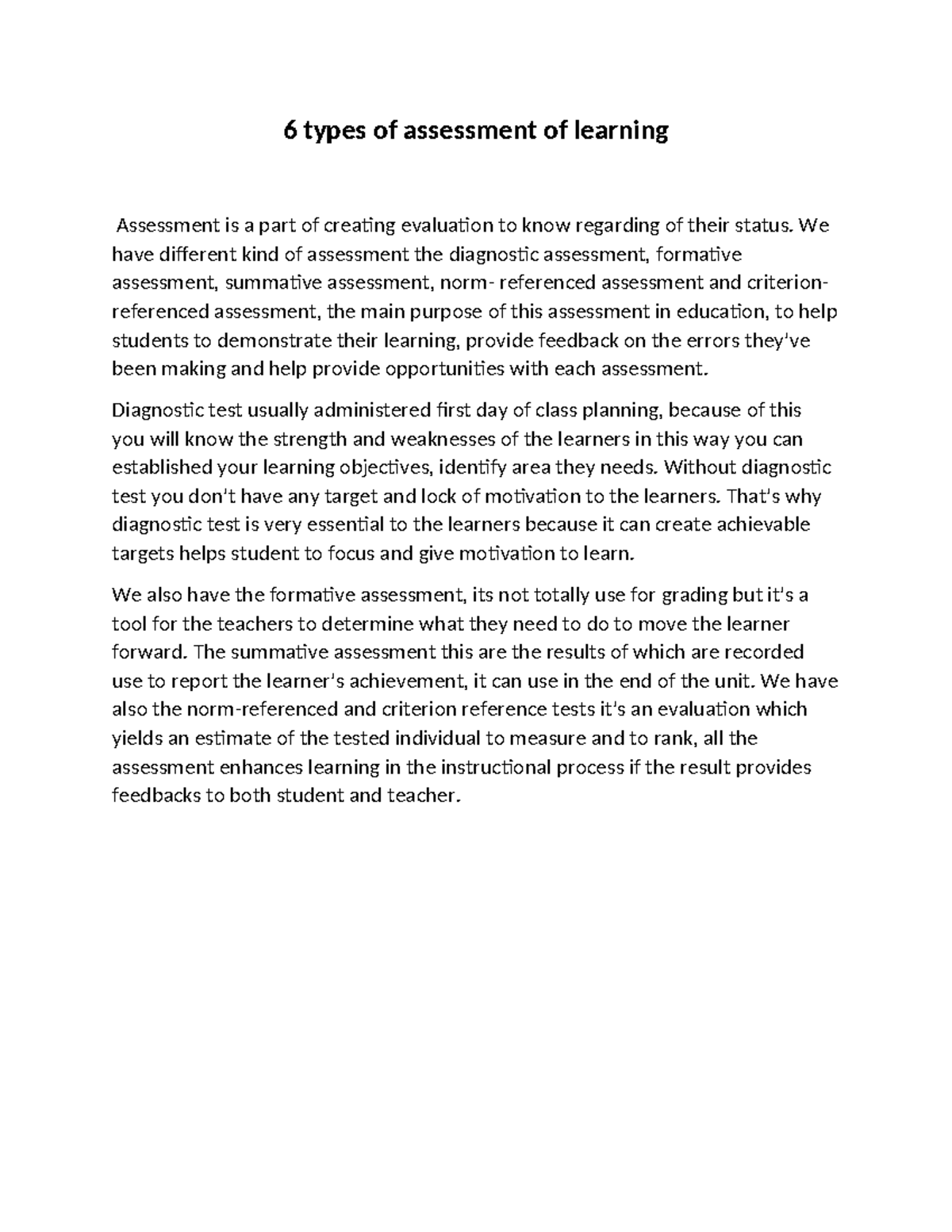 3 certificate - learning behavior - 6 types of assessment of learning ...