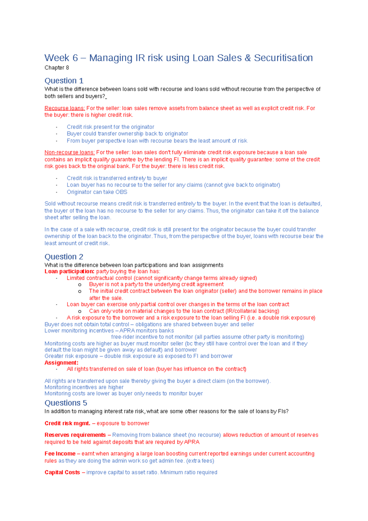 W6 - Managing IR Risk using Loan Sales & Securitisation - Week 6 ...