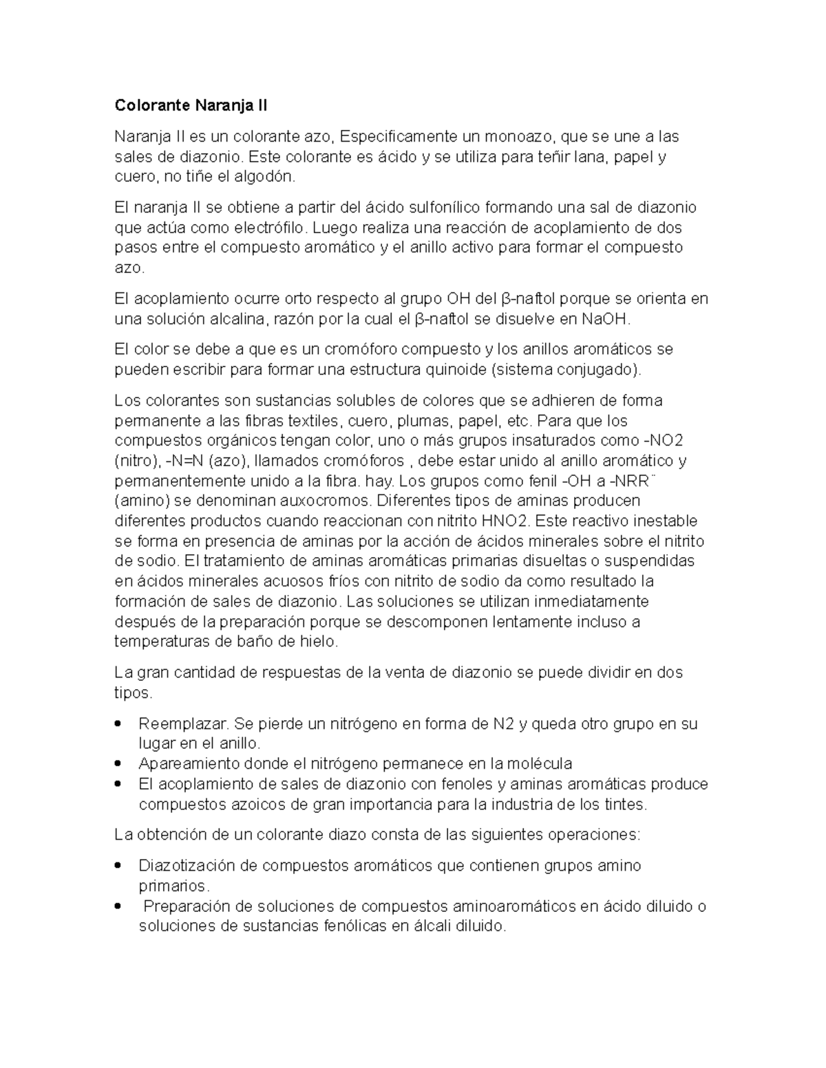 Colorante naranja II - Apuntes obligatorios - Colorante Naranja II ...
