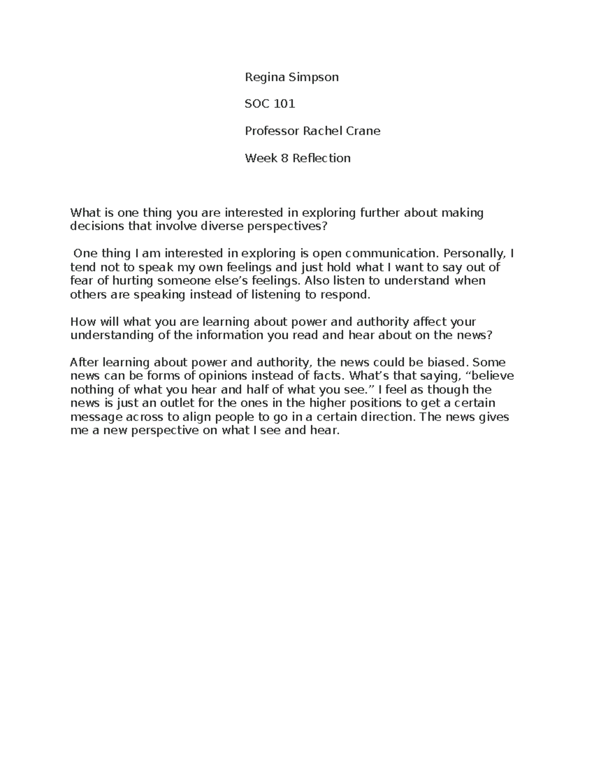 Simpson Regina SOC101 week 8 Reflection - Regina Simpson SOC 101 ...