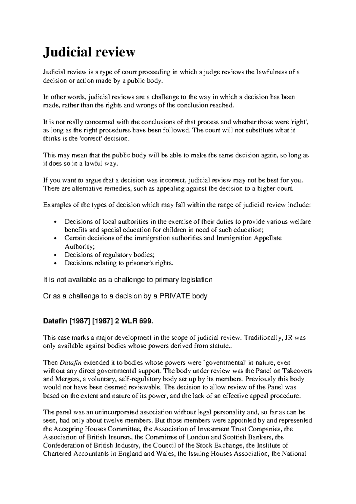 Notes on Judicial Review - Judicial review Judicial review is a type of ...